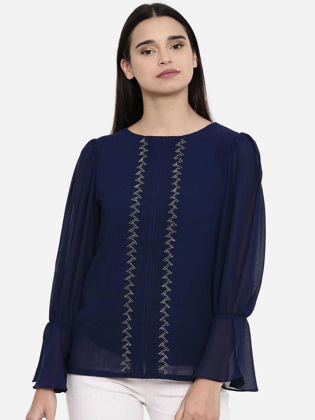 Buy AND Women Navy Blue Embellished Top - Tops for Women 10558420 | Myntra