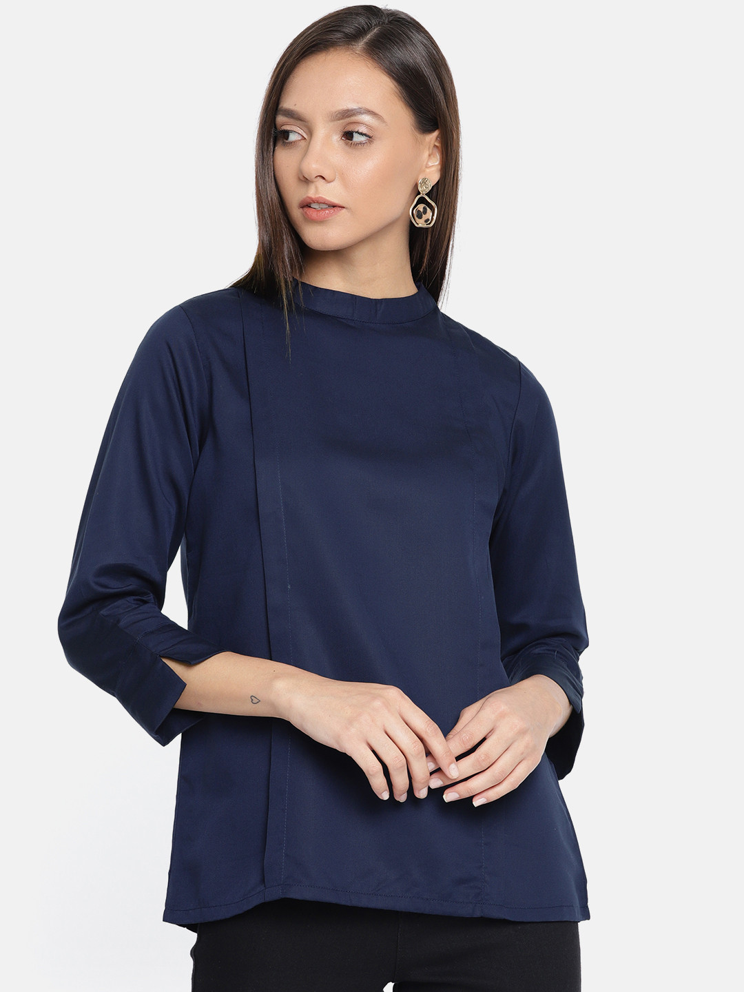 Buy AND Women Navy Blue Solid Top - Tops for Women 10558438 | Myntra