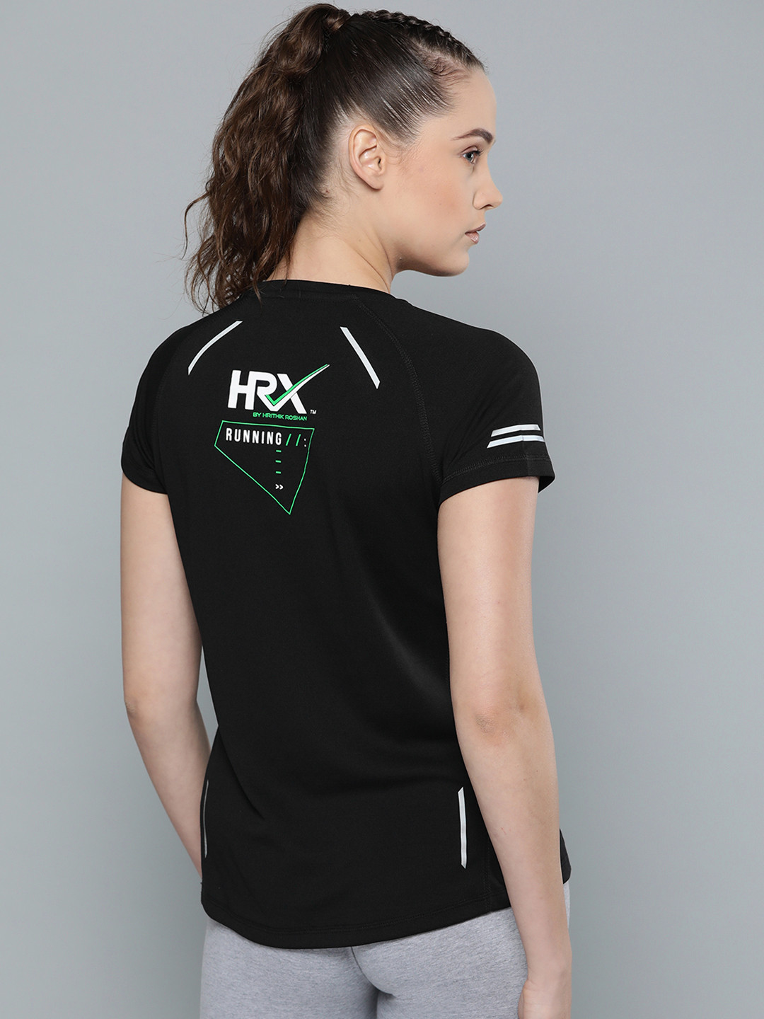 HRX by Hrithik Roshan Women Jet Black Solid Rapid-Dry Running T-shirt ...