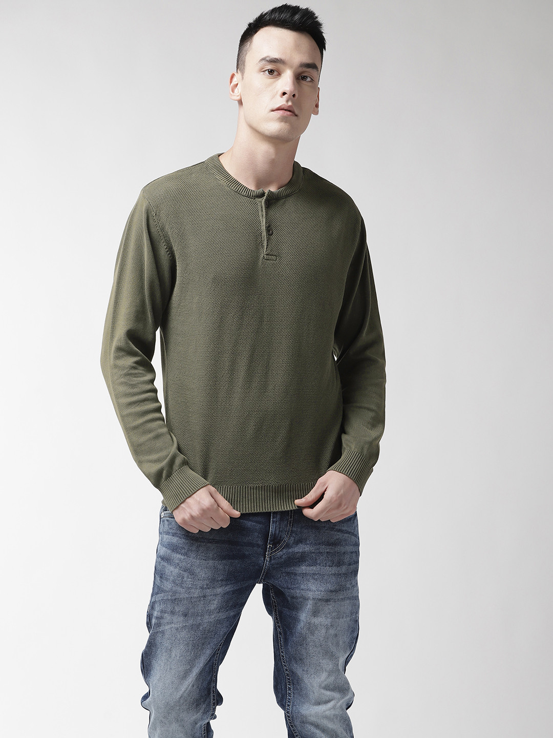 Buy Flying Machine Men Olive Green Solid Sweater - Sweaters for Men ...
