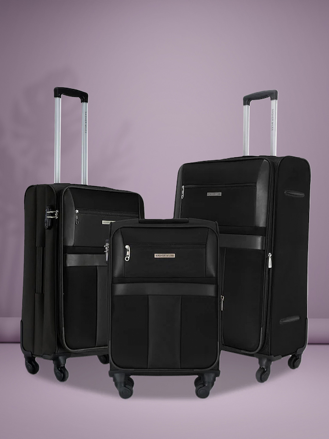 Buy Nasher Miles Unisex Black Two Toned Set Of 3 Trolley Bags - Trolley ...