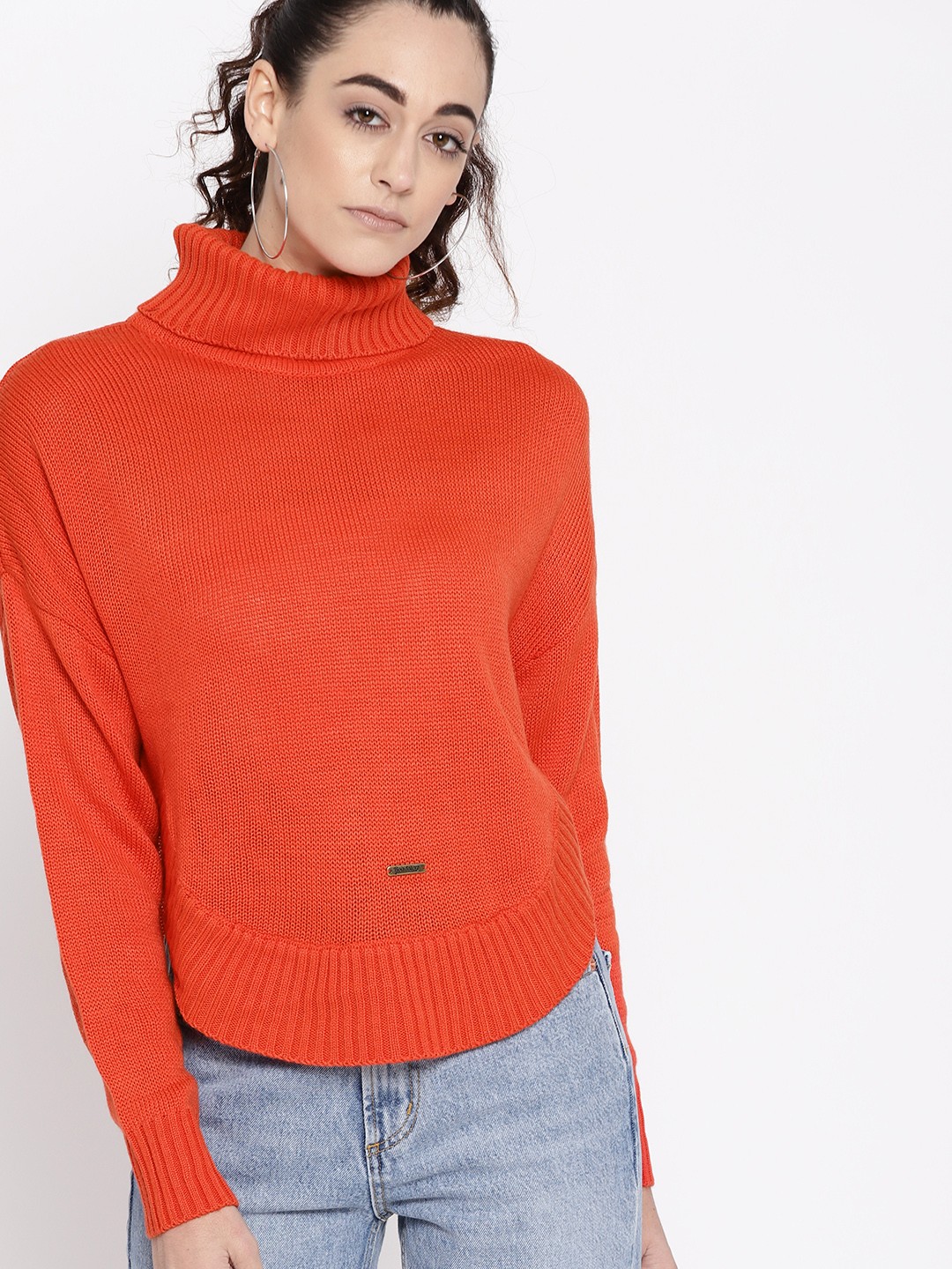 Buy The Roadster Lifestyle Co Women Orange Solid Sweater Sweaters For
