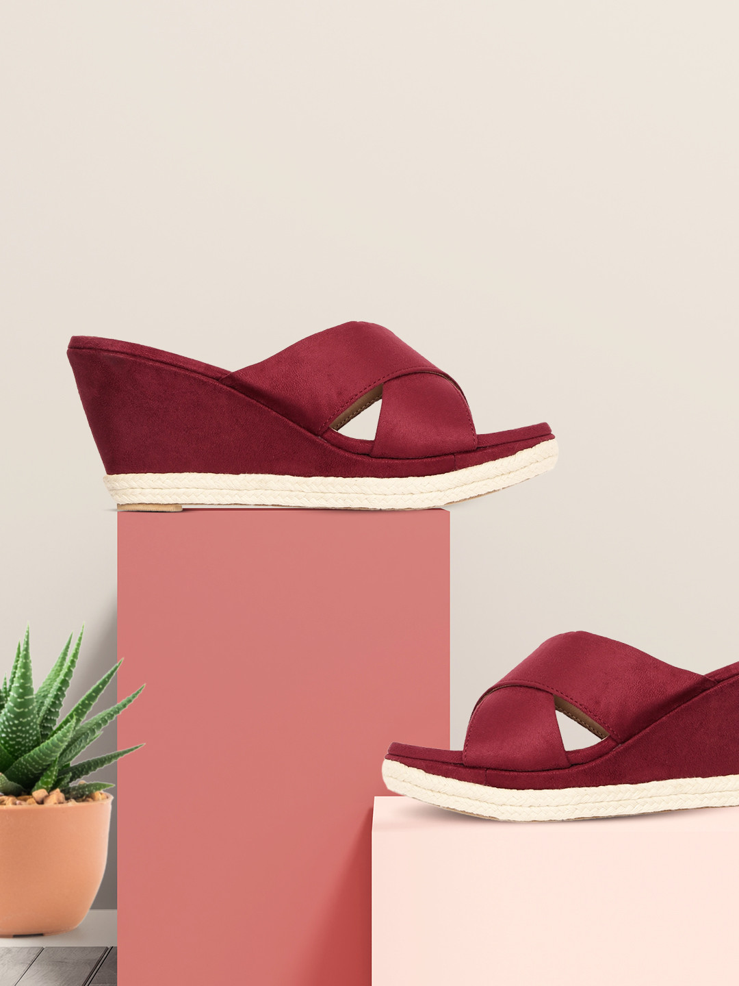 Buy Mast & Harbour Women Burgundy Solid Sandals - Heels for Women ...