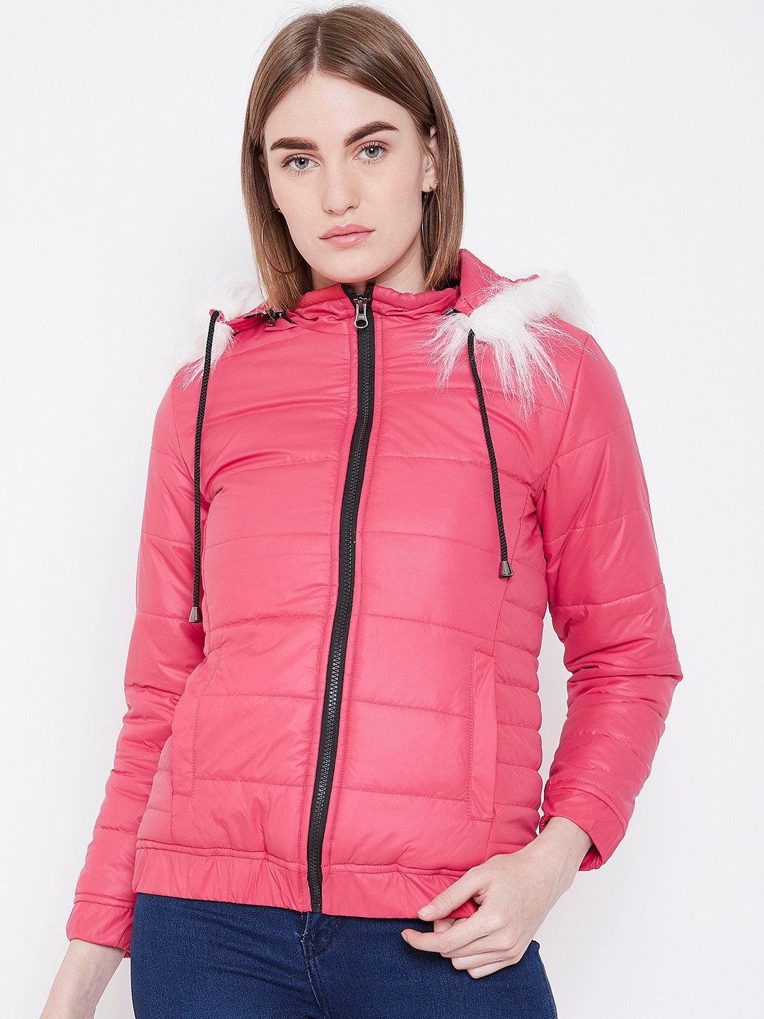 Buy Deewa Women Pink Solid Hooded Parka Jacket - Jackets for Women ...