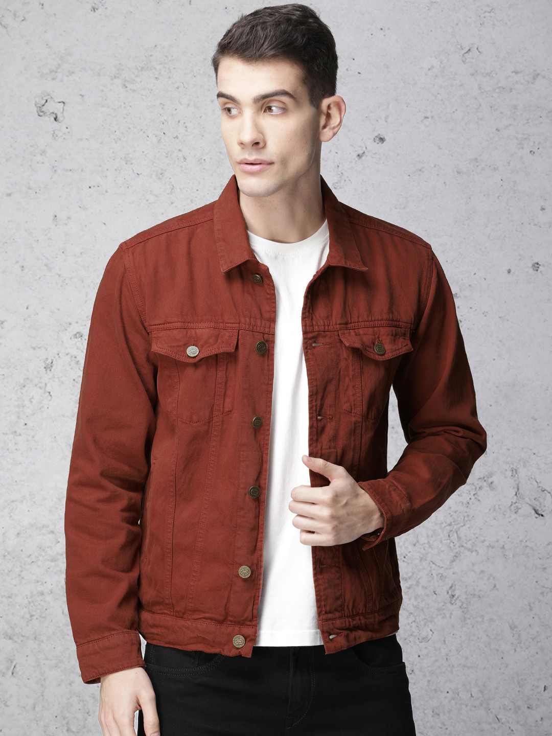 Buy Ecko Unltd Men Rust Red Solid Denim Jacket - Jackets for Men ...