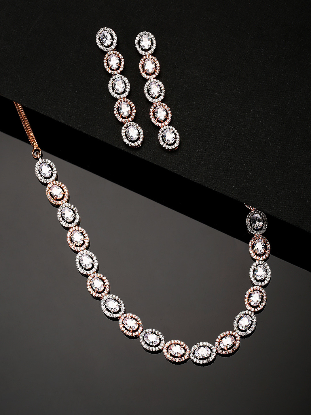 Buy Priyaasi Silver Toned Rose Gold Plated American Diamond Studded ...