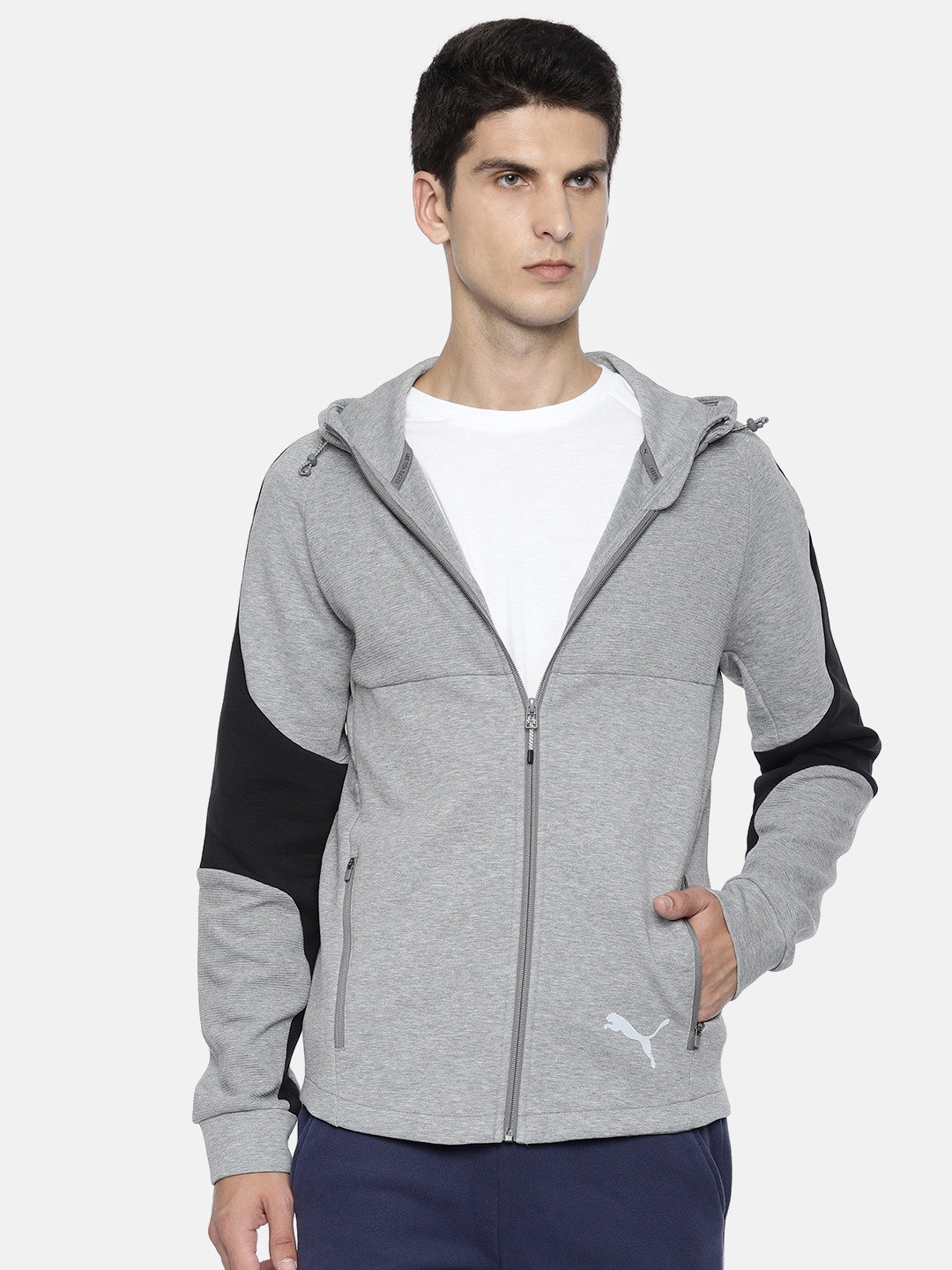 Buy Puma Men Grey Slim Fit Solid Evostripe FZ Hoody Sporty Track Jacket ...