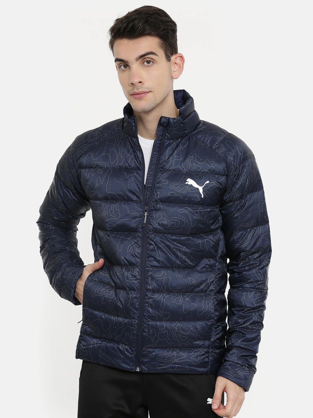 Buy Puma Men Navy Blue & Olive Green Printed PWRWarm PackLITE 600 DOWN ...