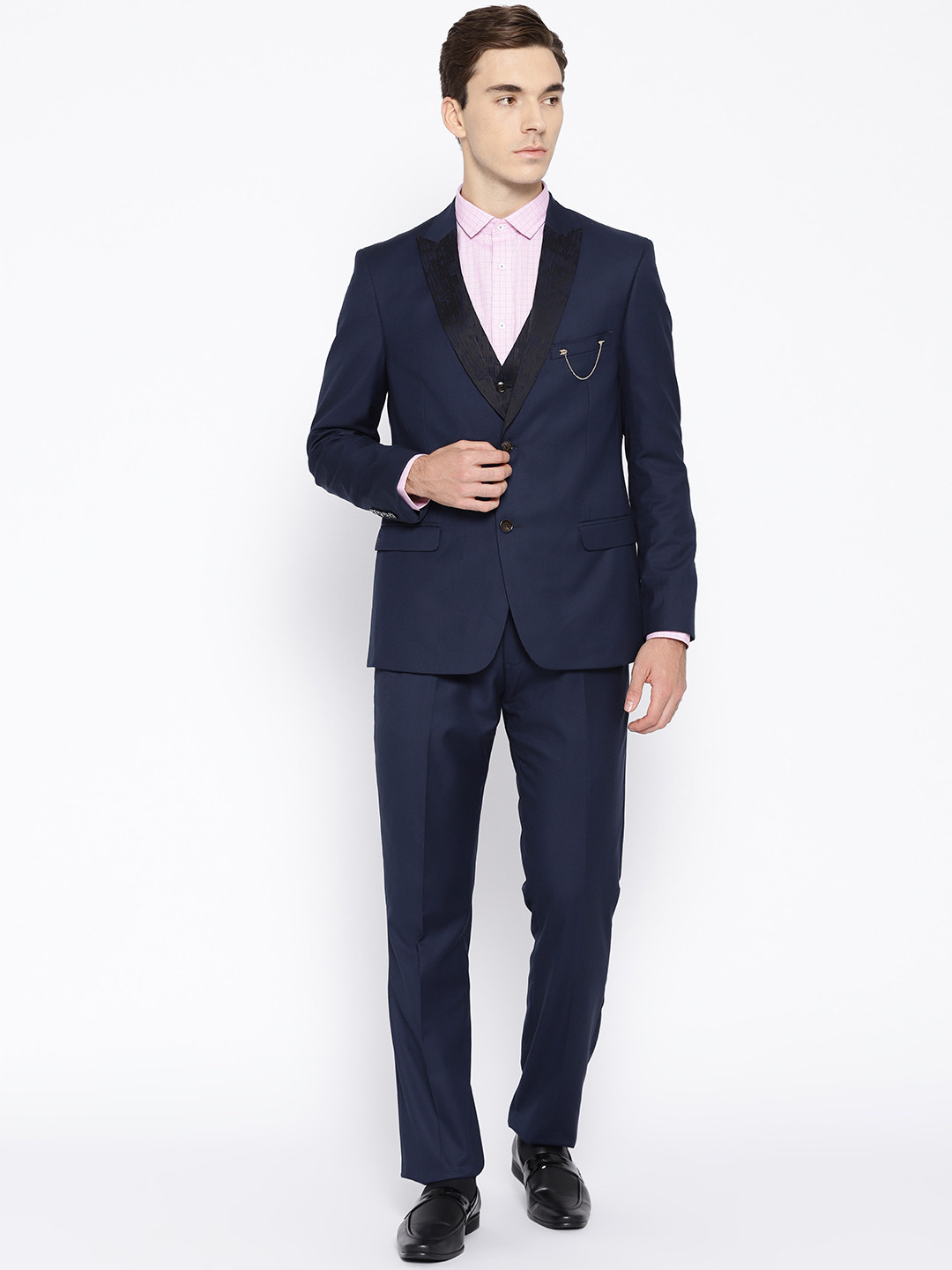 Buy Arrow Men Navy Blue Solid Tailored Fit Single Breasted Partywear ...