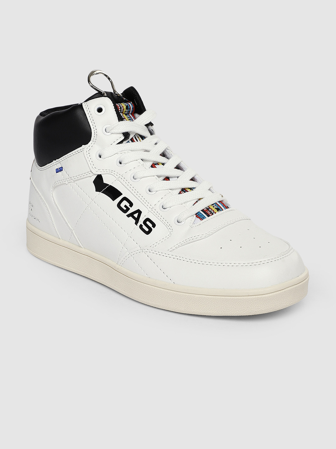 Buy GAS Men White Perforations Synthetic Leather Mid Top Sneakers ...