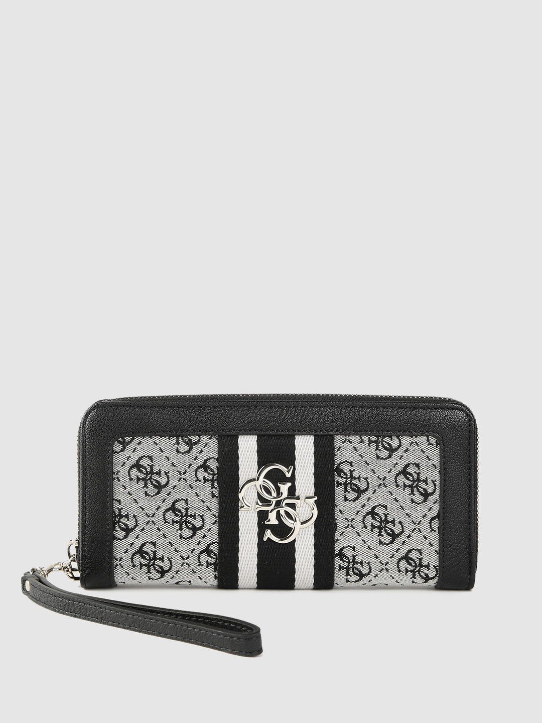 Buy GUESS Women Black & Grey Self Design Zip Around Wallet - Wallets ...