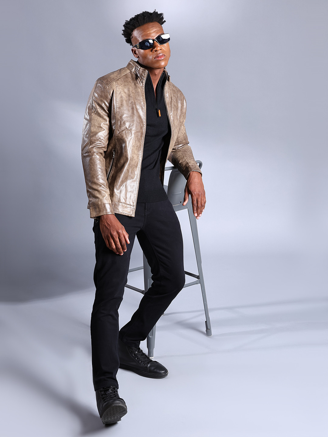 Buy The Indian Garage Co Men Slim Fit Zip Front Faux Biker Jacket ...