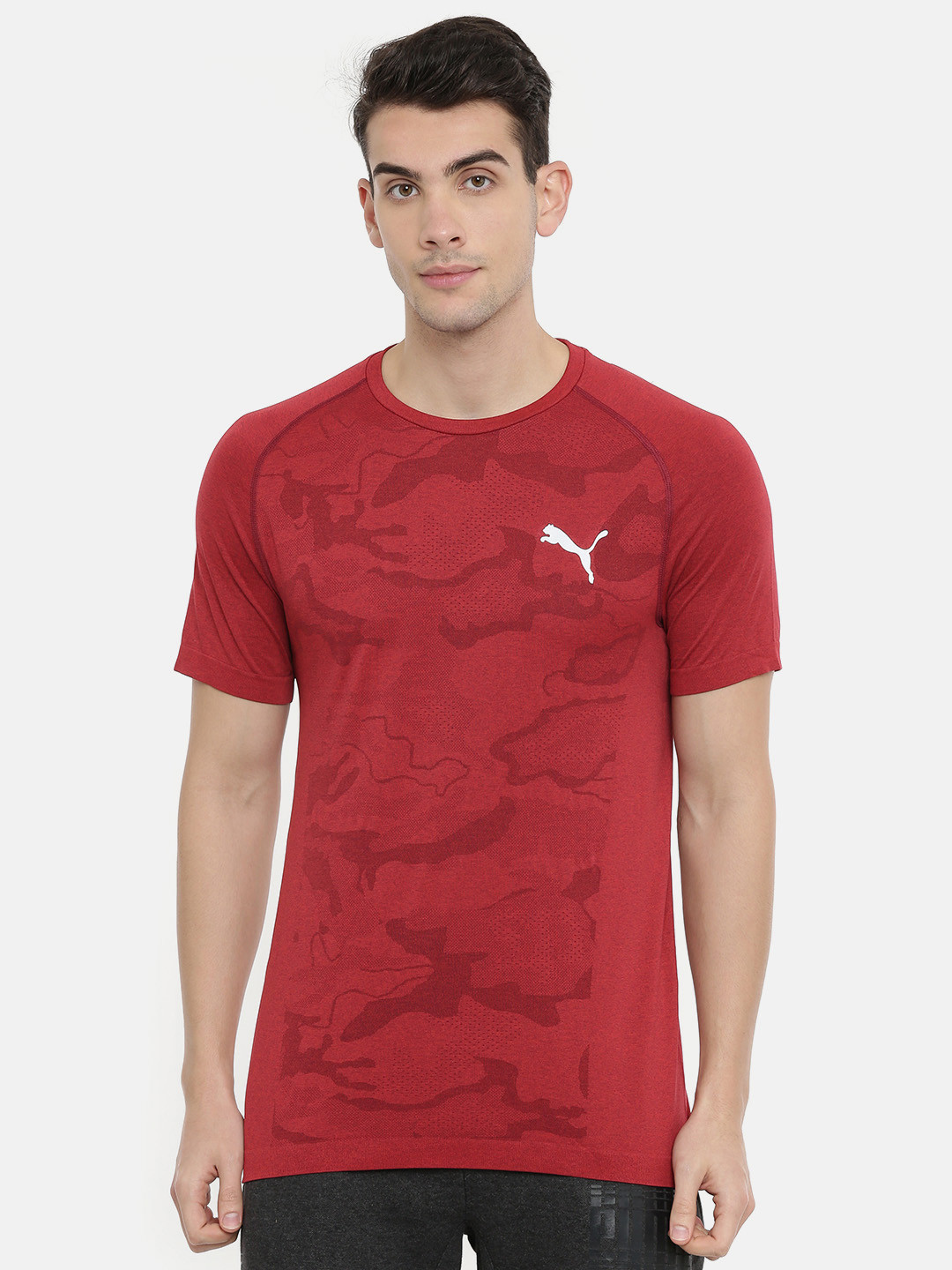 Buy Puma Men Red Printed Evostripe Seemless Round Neck T Shirt ...