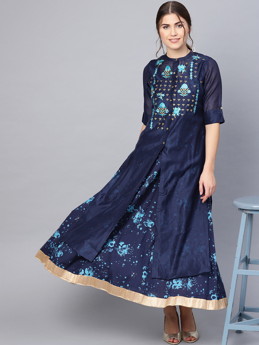 Buy Juniper Women Blue Printed Layered Maxi Dress - Dresses for Women ...