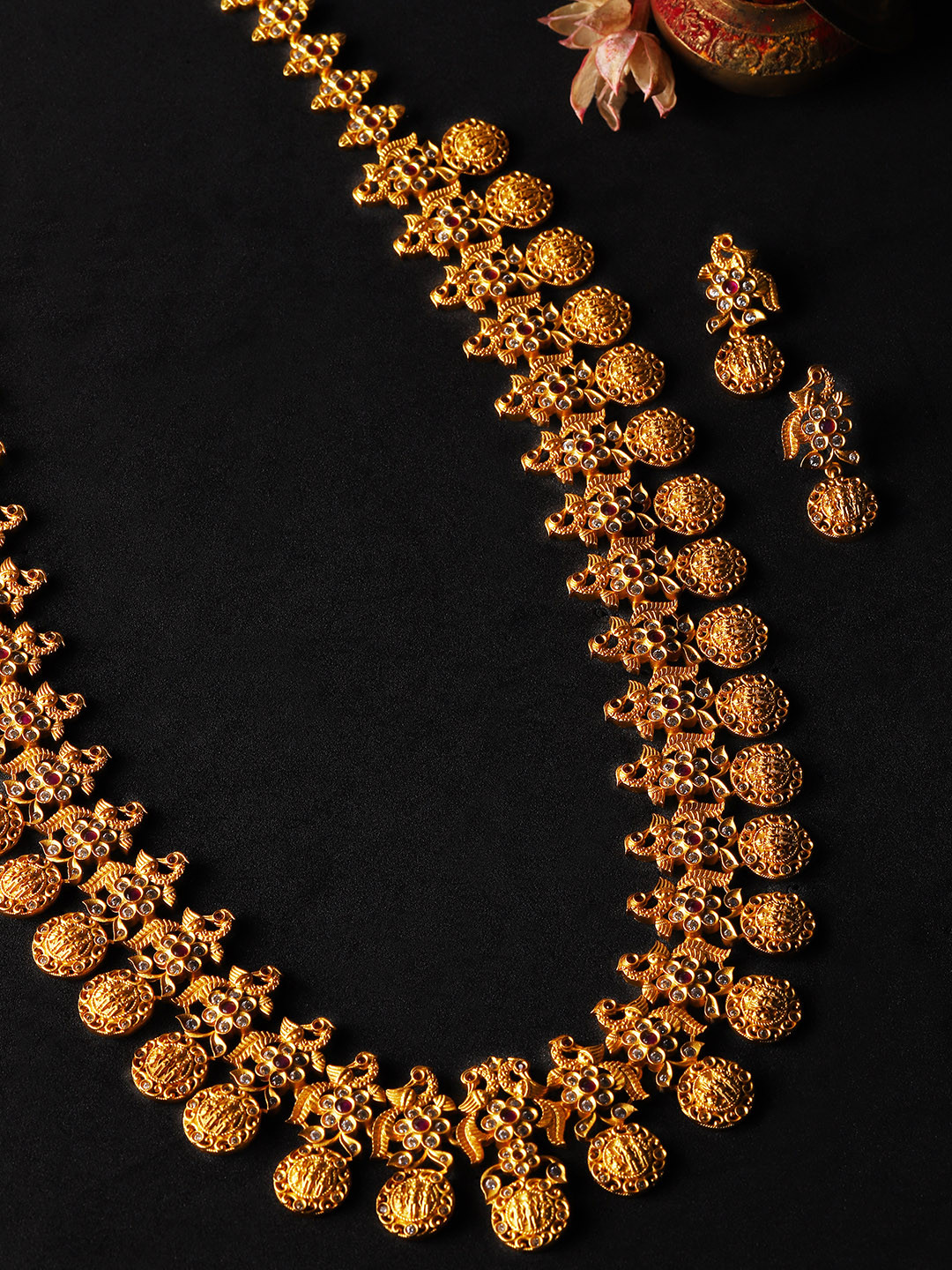 Buy Rubans Women Gold Plated & Red Stone CZ Studded Jewellery Set ...