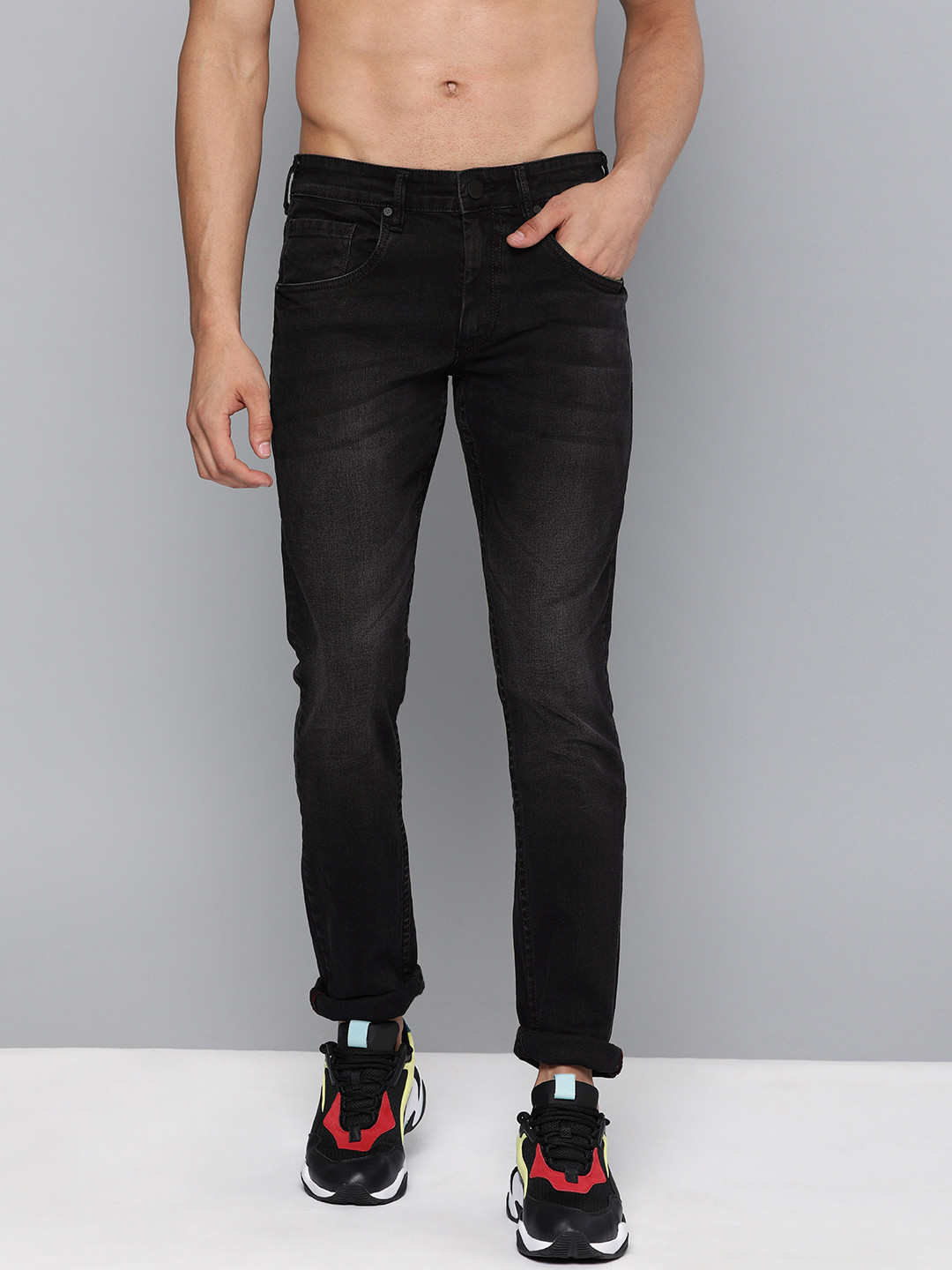 Buy HERE&NOW Men Black Skinny Fit Low Rise Clean Look Stretchable Jeans ...