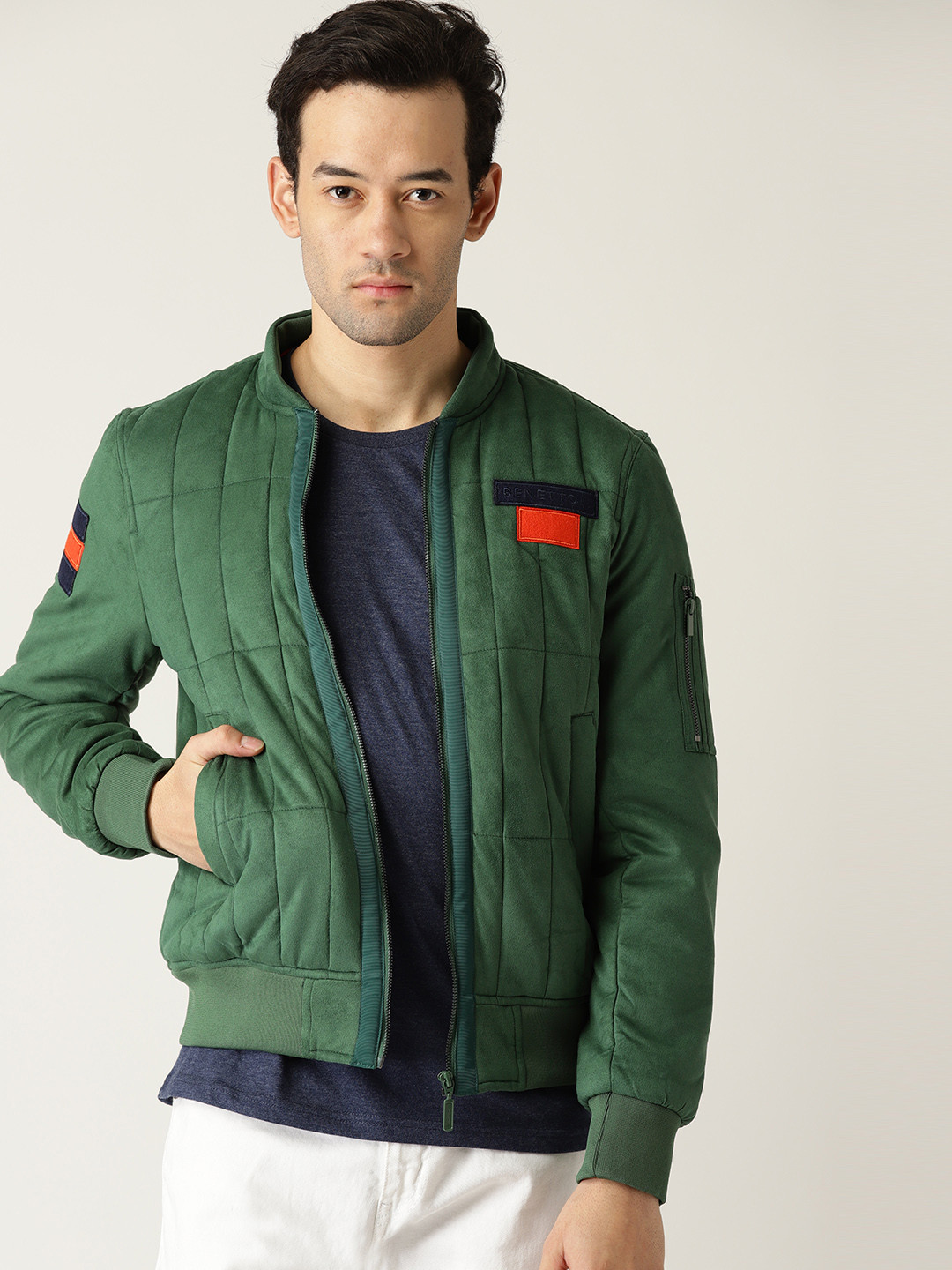 Buy United Colors Of Benetton Men Green Solid Bomber Jacket - Jackets ...