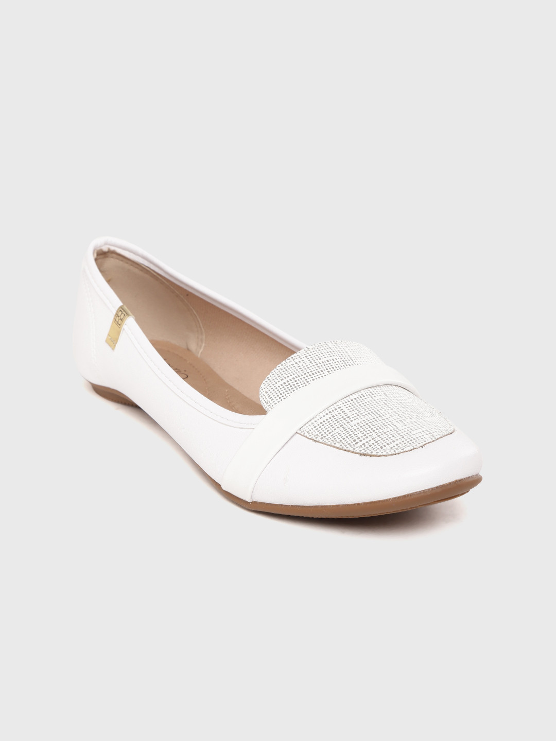 Buy BEIRA RIO Women White & Sliver Toned Textured Ballerinas - Flats ...