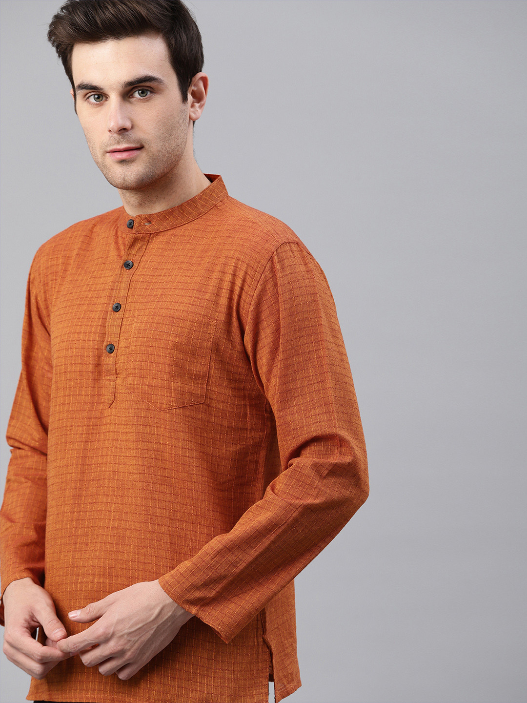 Buy Svanik Men Mustard Yellow Woven Design Straight Kurta - Kurtas for ...