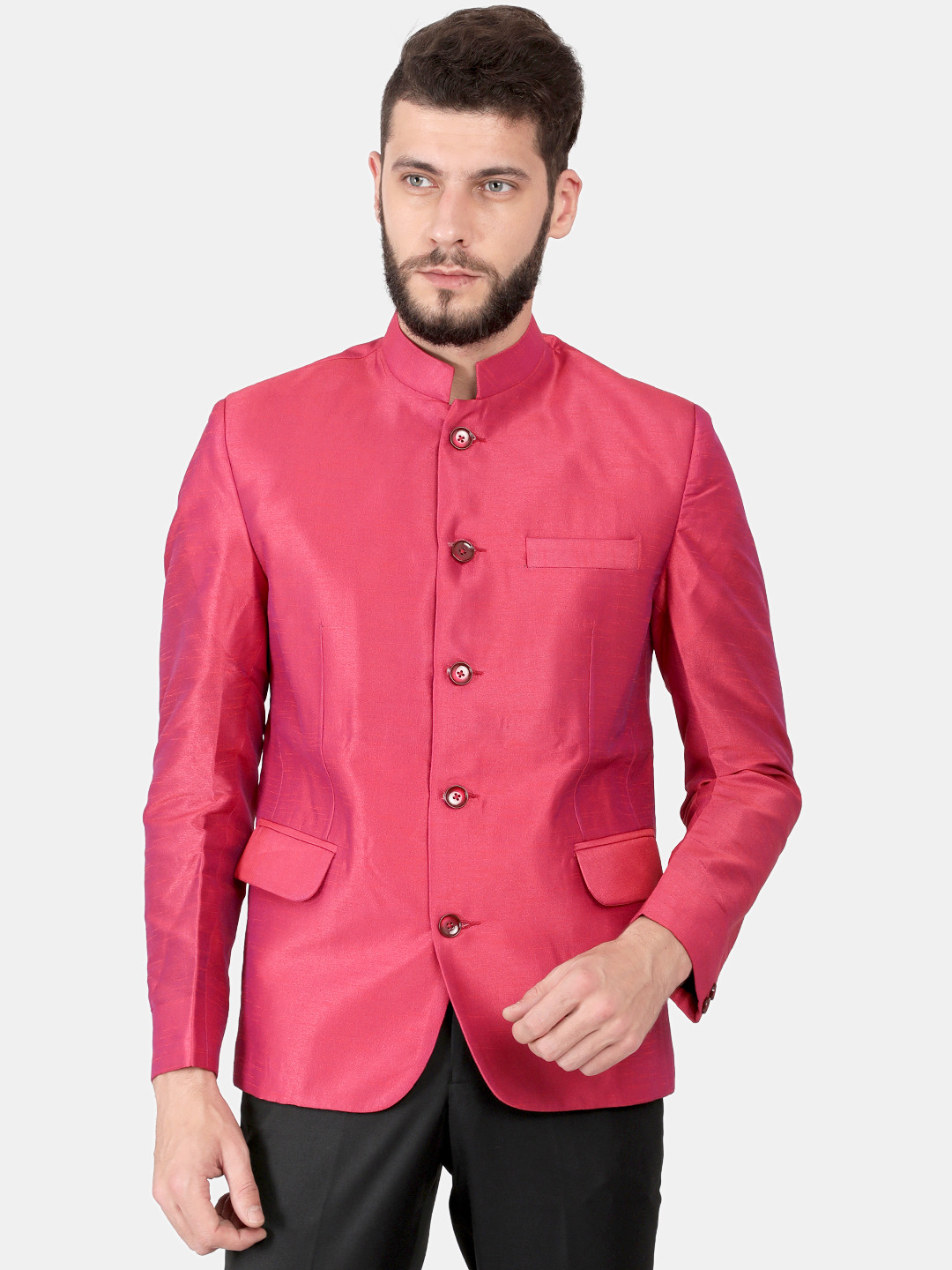 Buy Svanik Men Pink Solid Bandhgala Slim Fit Blazer - Blazers for Men ...