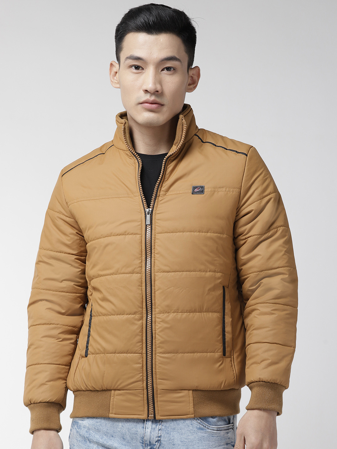 Buy Fort Collins Men Mustard Yellow Solid Padded Bomber Jacket ...