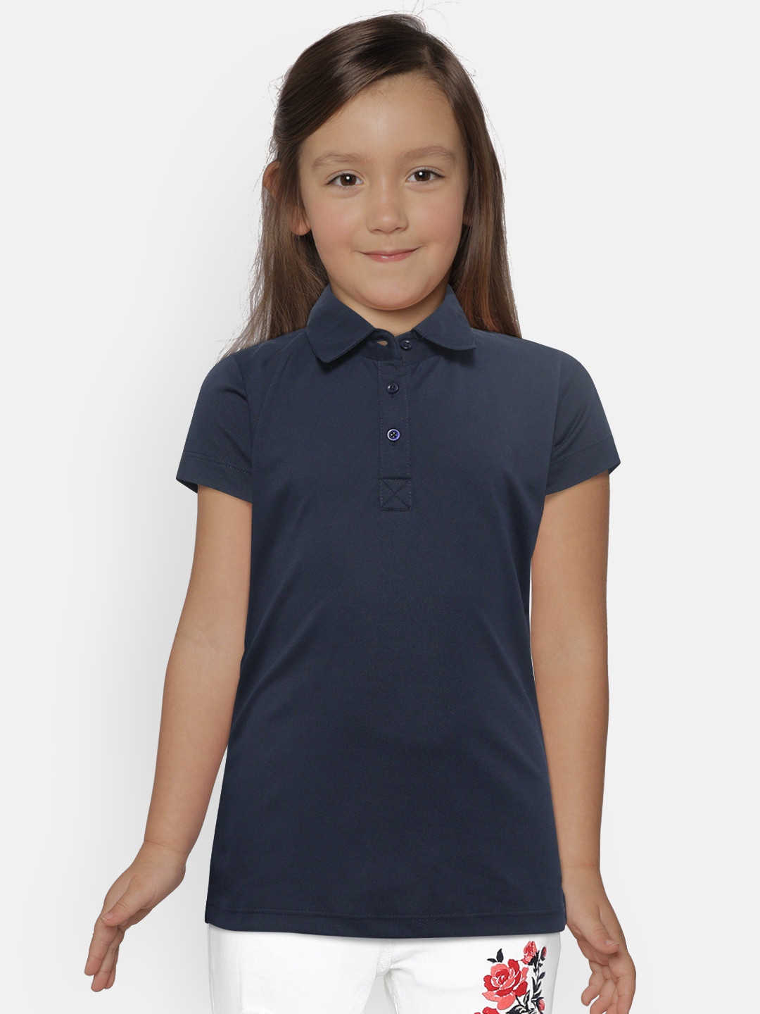 Buy Sweet Dreams Girls Navy Blue Solid Polo Collar T Shirt - Tshirts ...