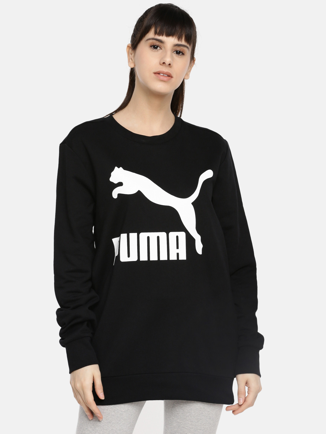 Buy Puma Women Black Graphic Logo Printed Round Neck T Shirt - Tshirts ...