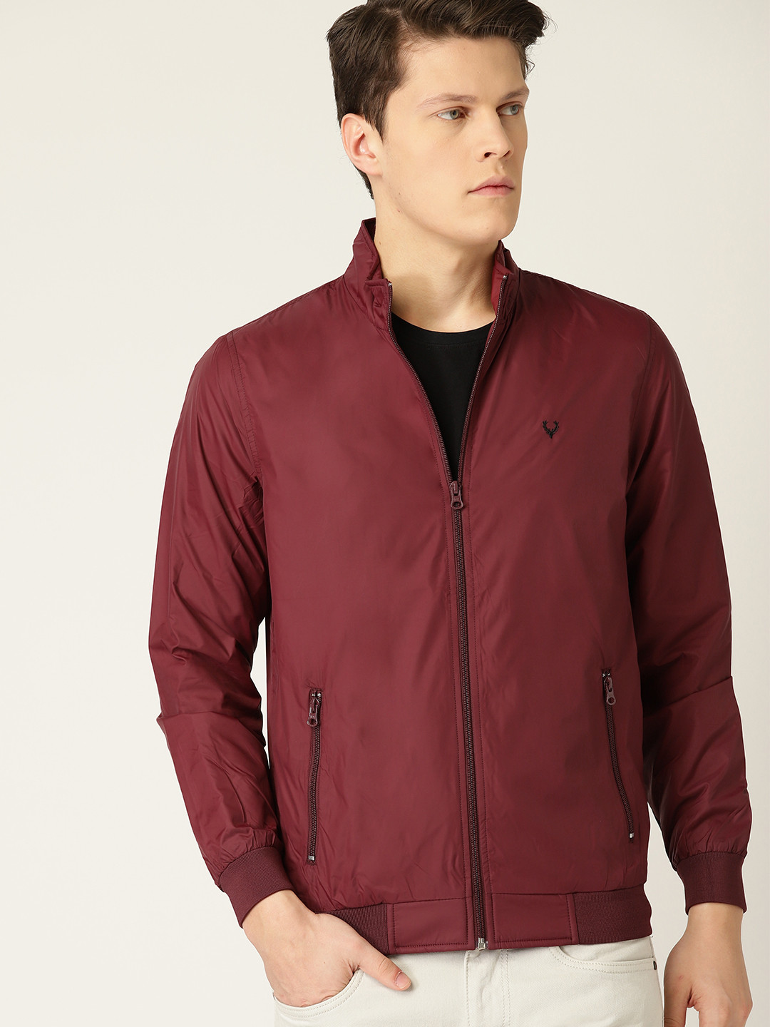 Buy Allen Solly Men Maroon Solid Bomber Jacket - Jackets for Men ...