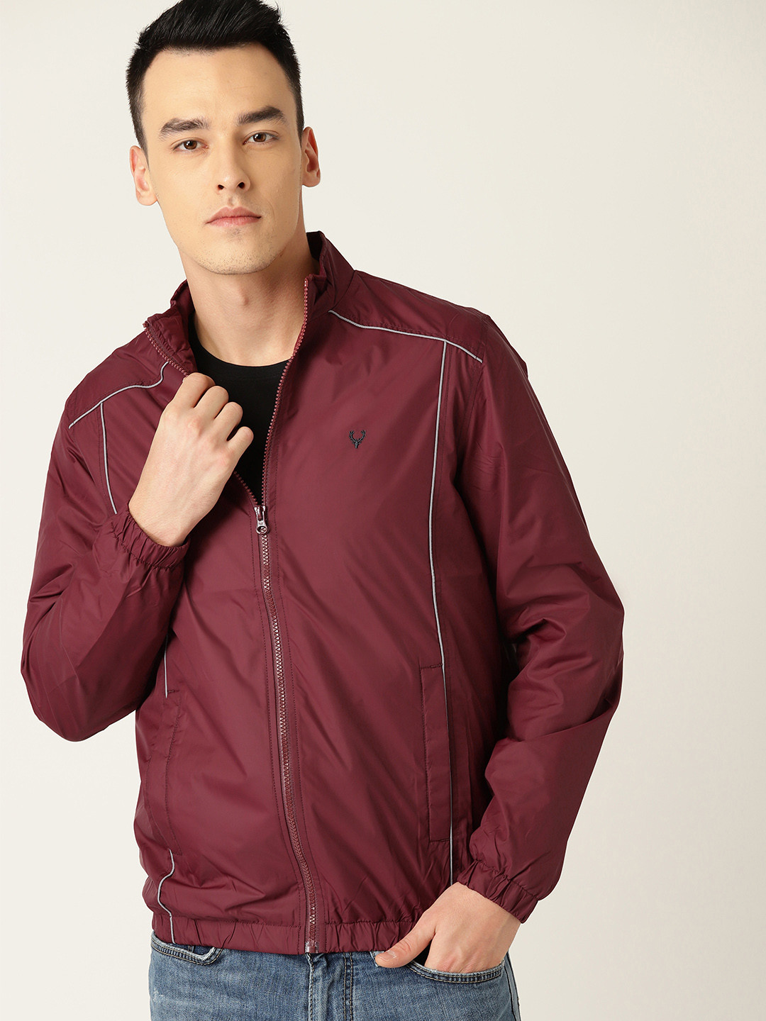 Buy Allen Solly Men Maroon Solid Bomber Jacket - Jackets for Men ...