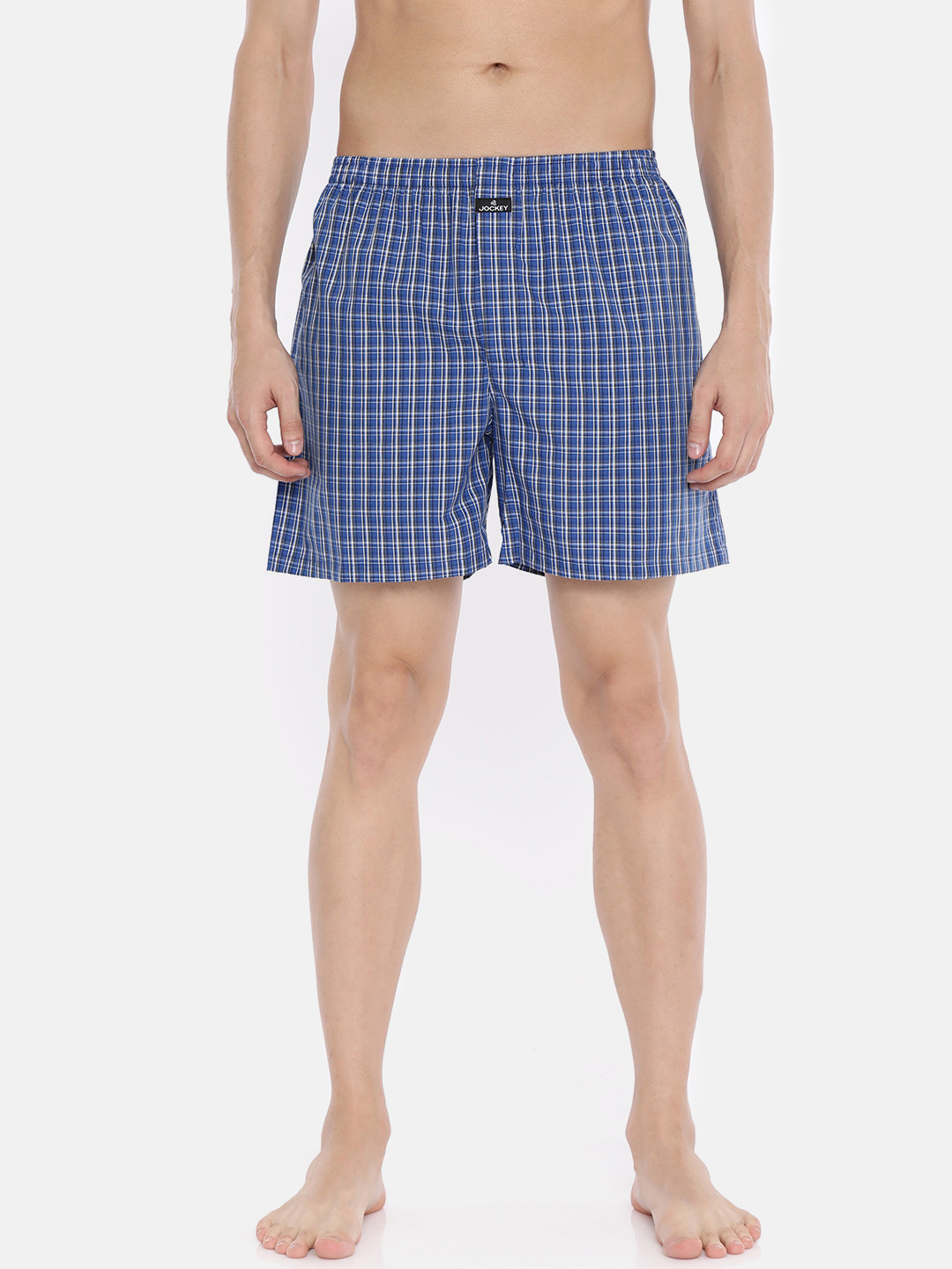 Buy Jockey Men Blue & White Checked Pure Cotton Boxers 1222 0110 ...