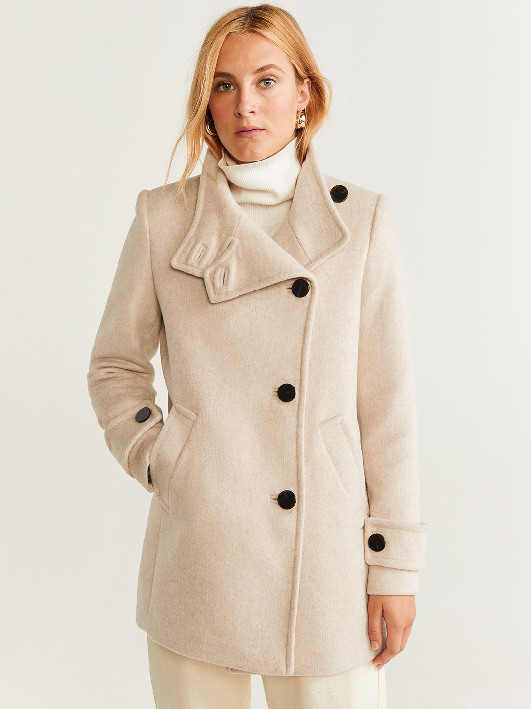 Buy MANGO Women Cream Coloured Solid Overcoat - Coats for Women ...