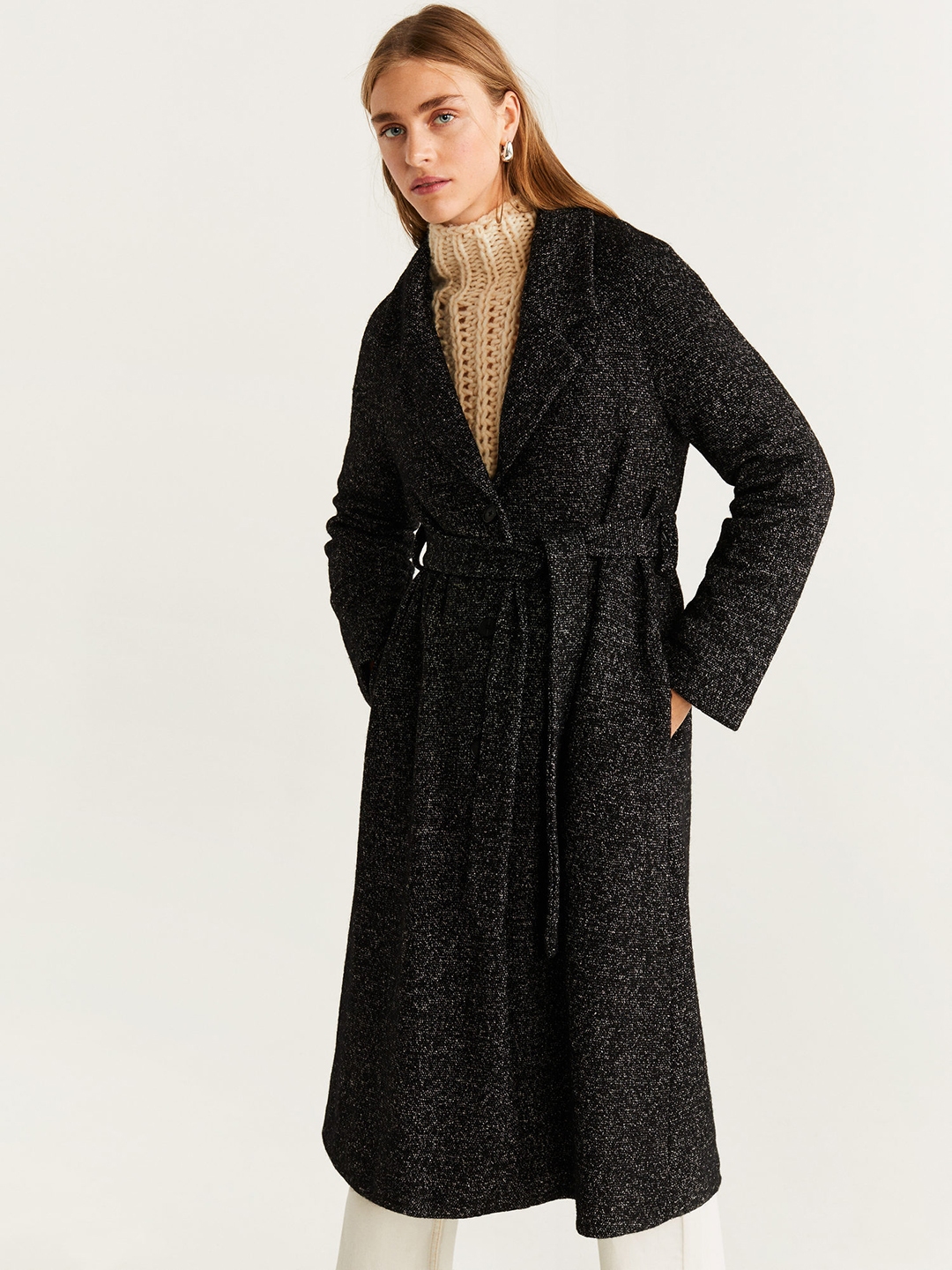 Buy Mango Women Black And White Self Design Longline Overcoat Coats For Women 10657226 Myntra