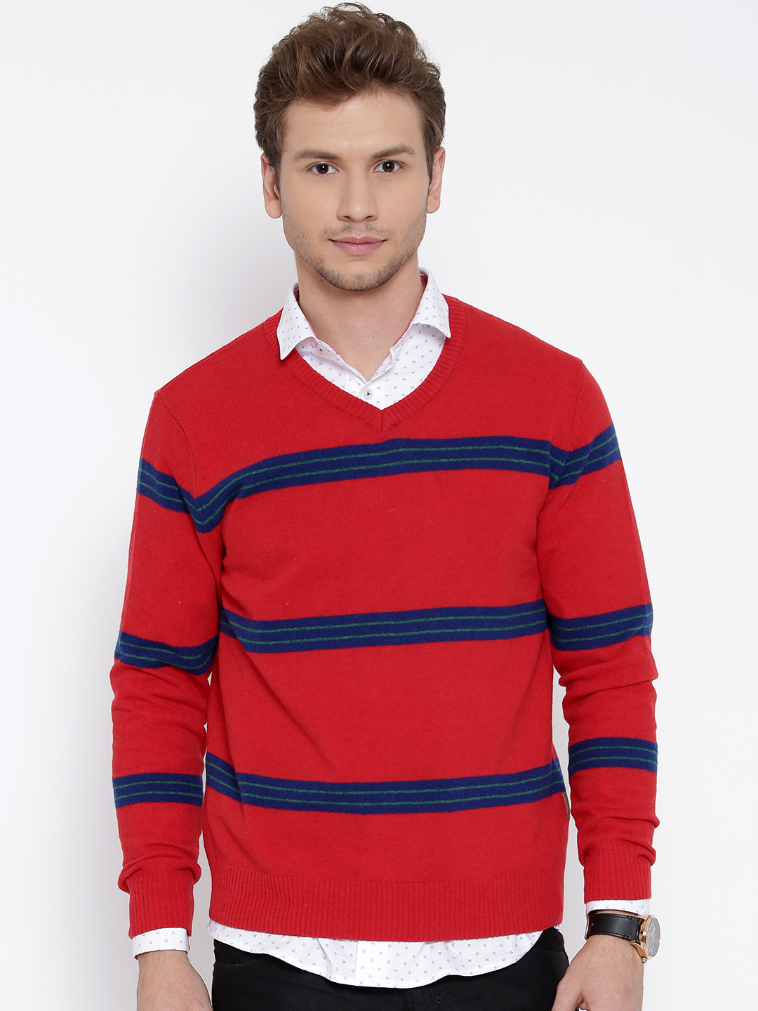 Buy Flying Machine Red & Blue Striped Woollen Sweater - Sweaters for ...