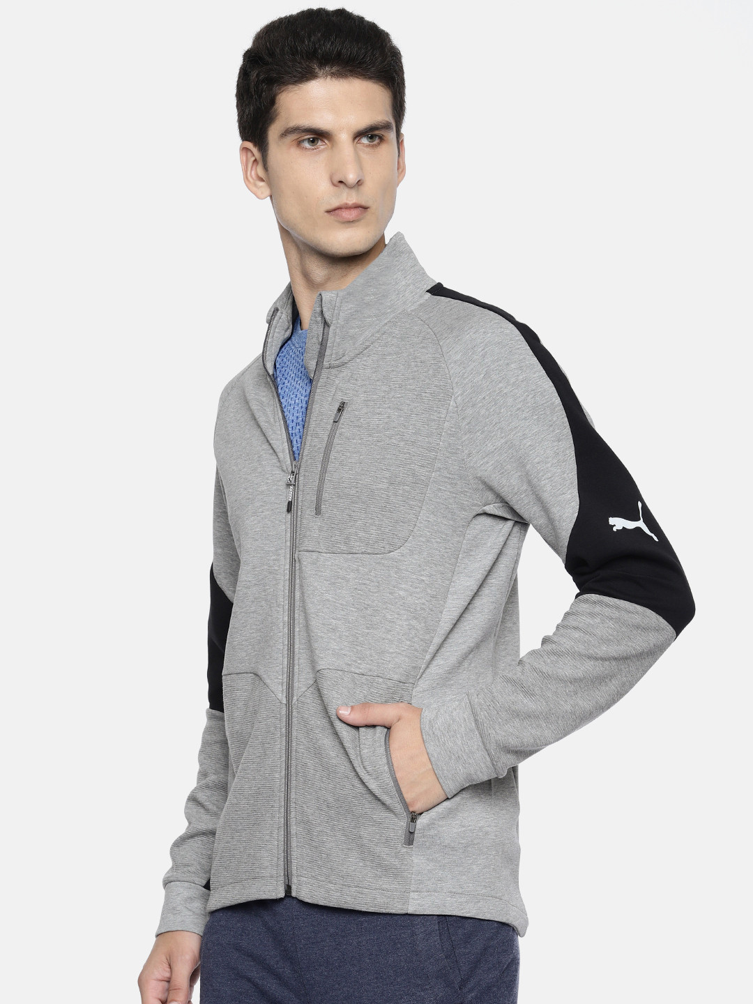 Buy Puma Men Grey Melange Solid Evostripe Track Jacket - Jackets for ...