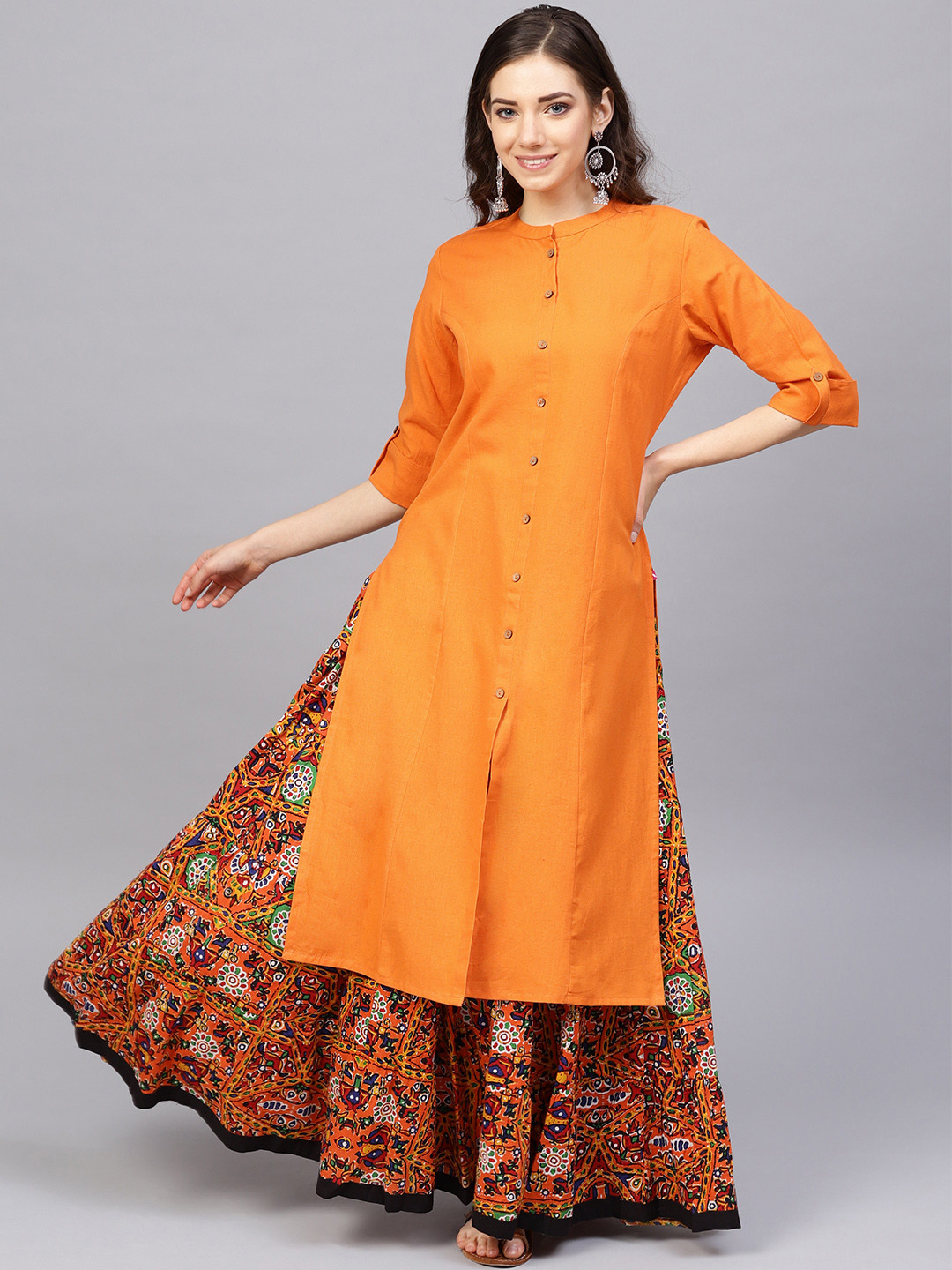 Buy Varanga Women Orange Solid Kurta With Skirt - Kurta Sets for Women ...