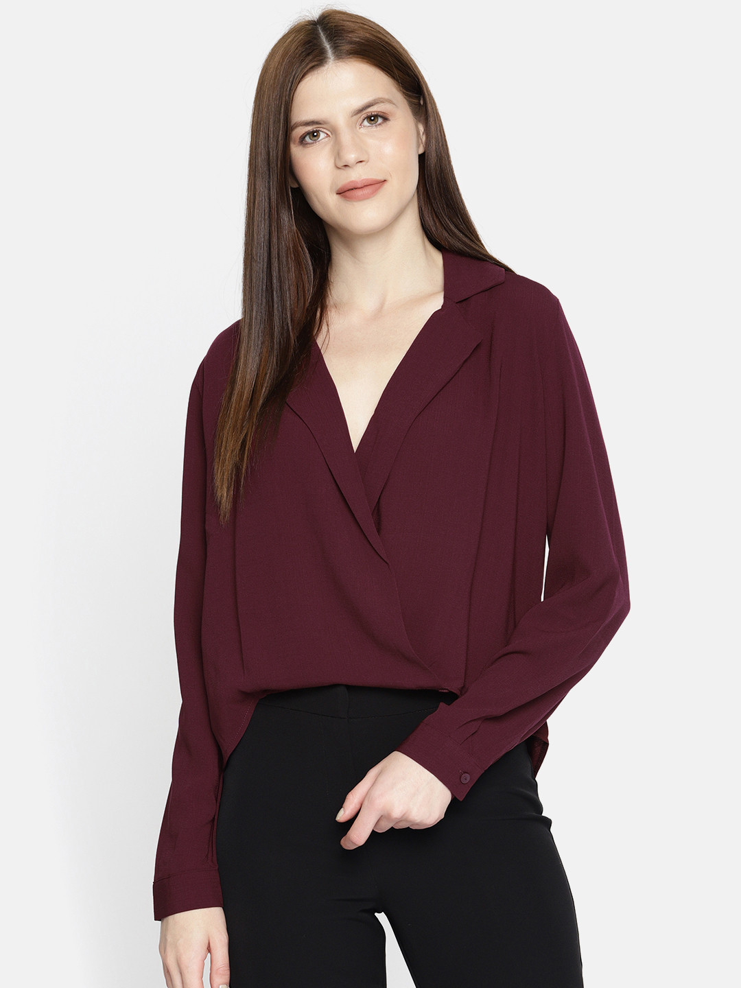 Buy Vero Moda Women Burgundy Solid Wrap Top - Tops for Women 10678736 ...