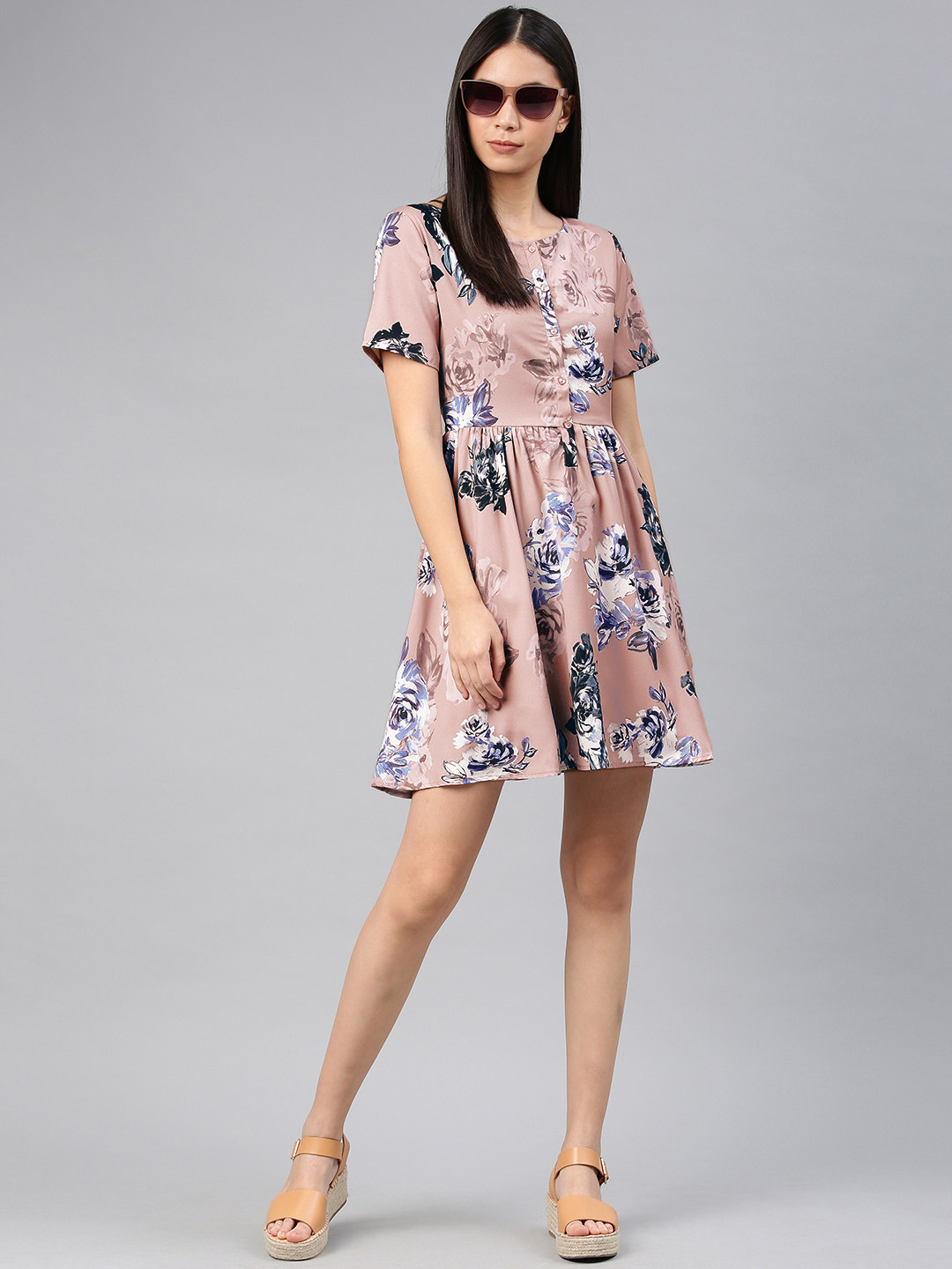 Buy French Connection Women Pink & White Floral Print Fit And Flare ...