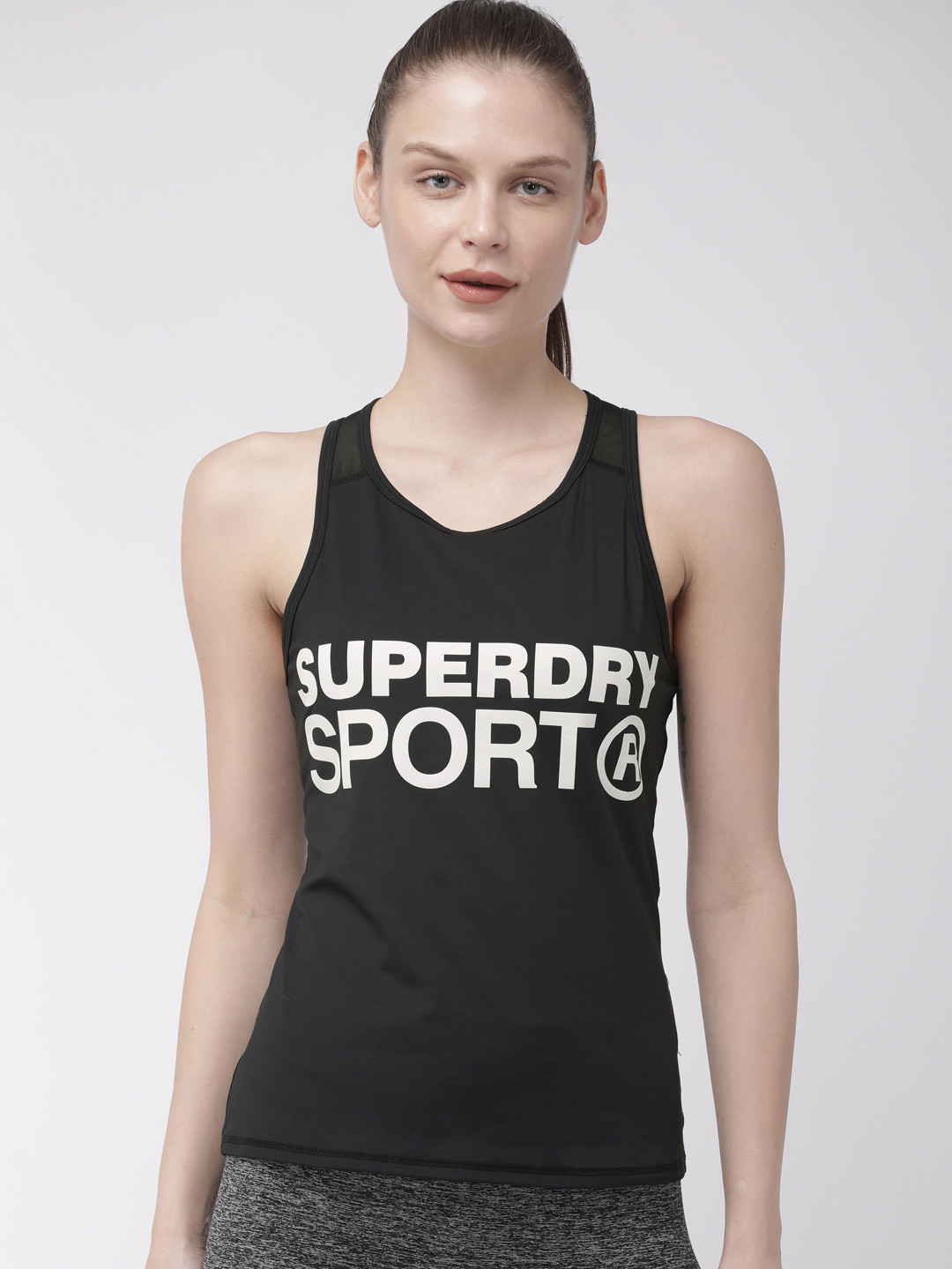 Buy Superdry Women Black Moisture Wicking ACTIVE MESH Printed Tank Top ...
