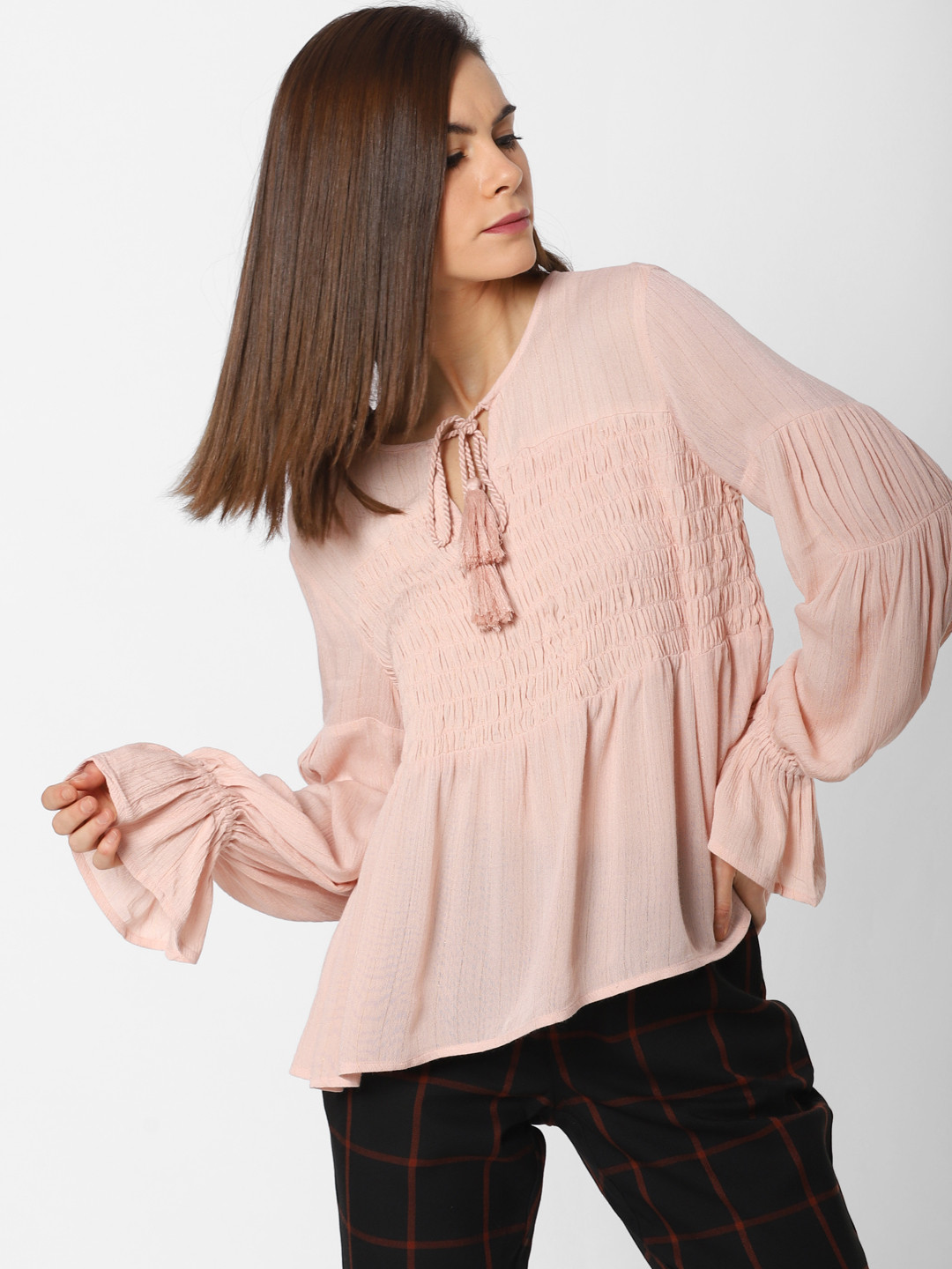 Buy ONLY Women Pink Solid Smocked A Line Top - Tops for Women 10687632 ...