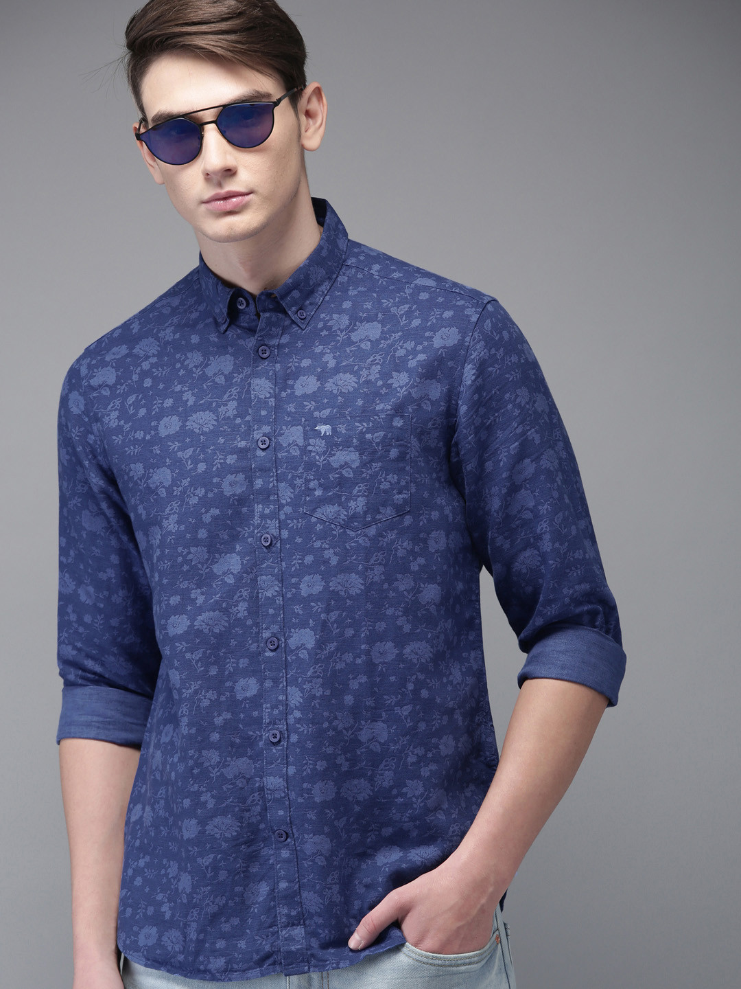 Buy THE BEAR HOUSE Men Blue Slim Fit Printed Casual Shirt - Shirts for ...