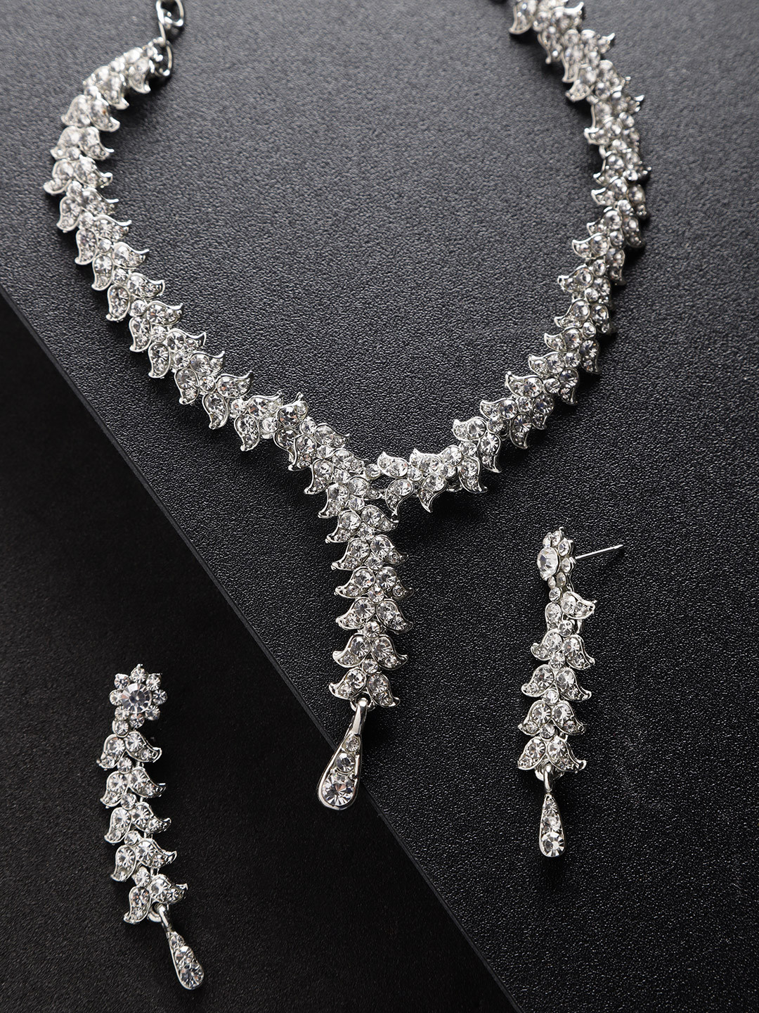 Buy Carlton Landon Silver Toned Rhodium Plated CZ Studded Jewellery Set ...