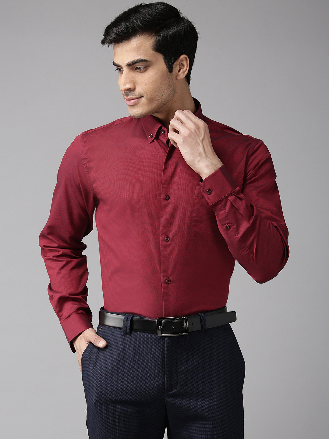 Buy Blackberrys Men Maroon Slim Fit Dual Toned Partywear Shirt - Shirts ...