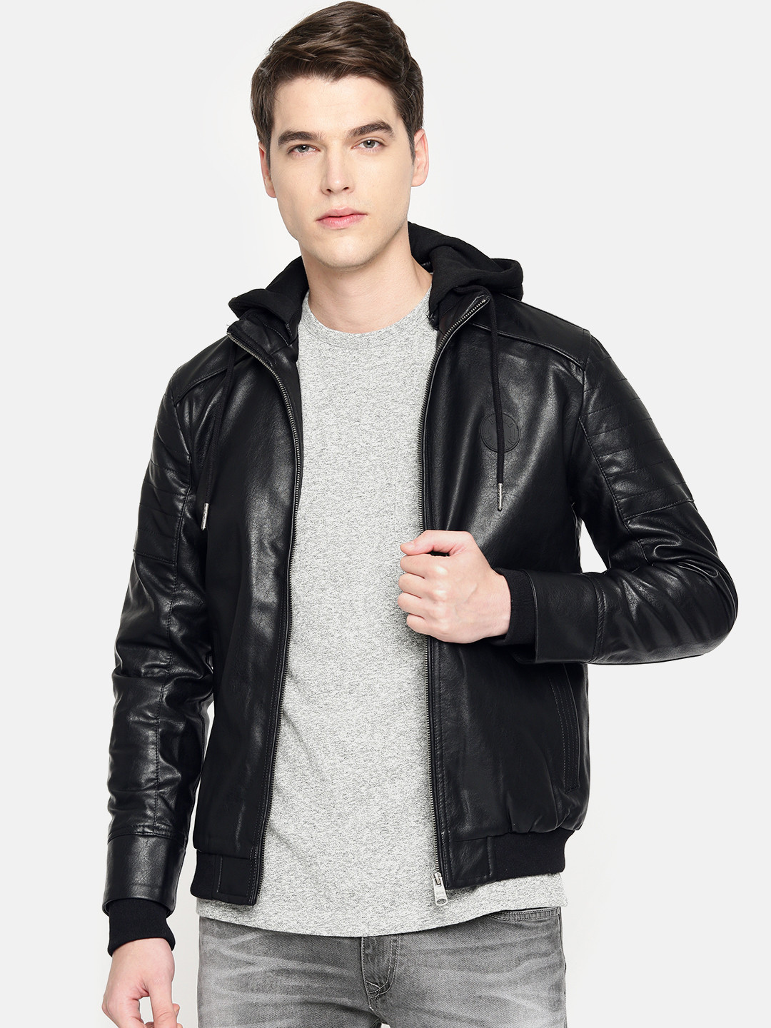Buy Being Human Clothing Men Black Solid Hooded Bomber Jacket - Jackets ...