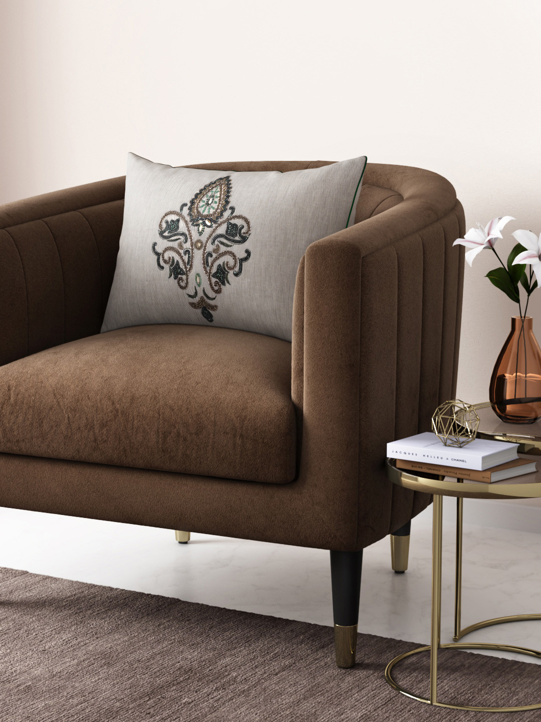 Buy Aura Beige Embellished Rectangular Cushion - Cushions for Unisex ...