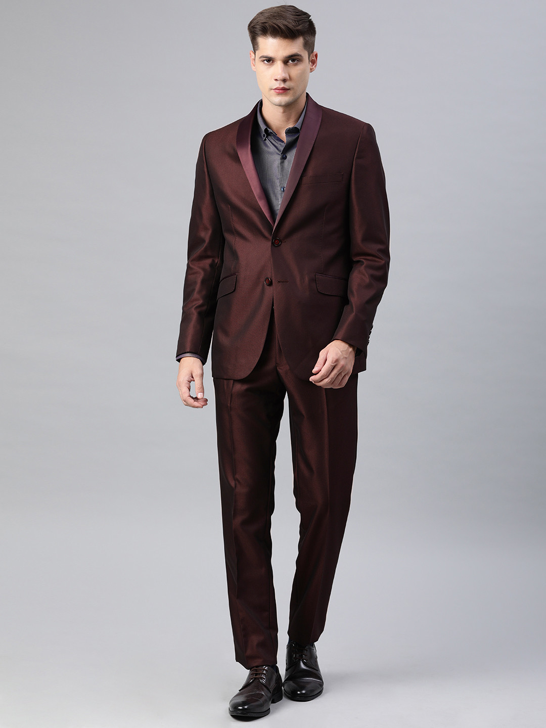 Buy Van Heusen Ceremony Men Burgundy Self Design Slim Fit Single ...