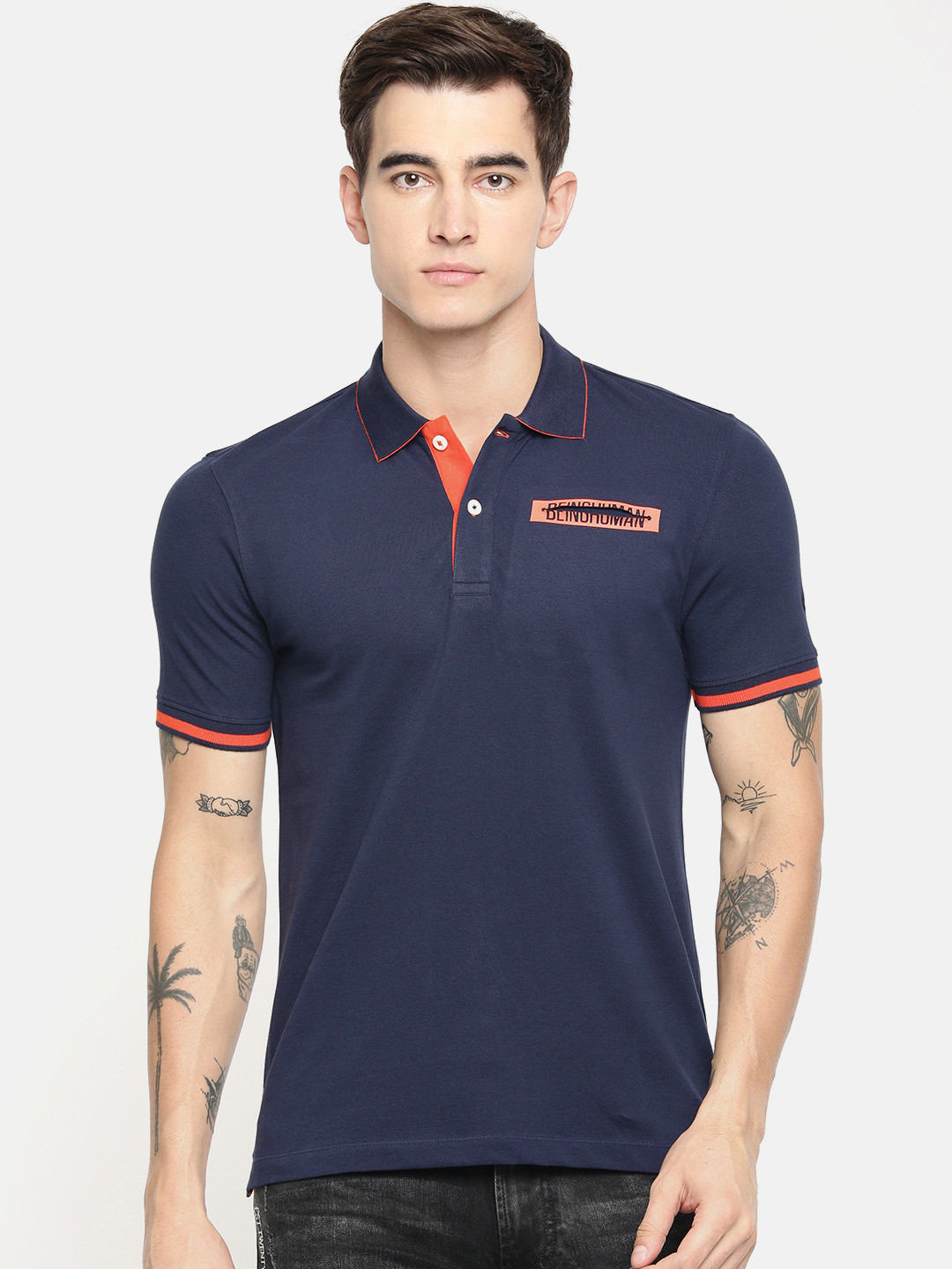 Buy Being Human Men Navy Blue Solid Polo Collar T Shirt - Tshirts for ...
