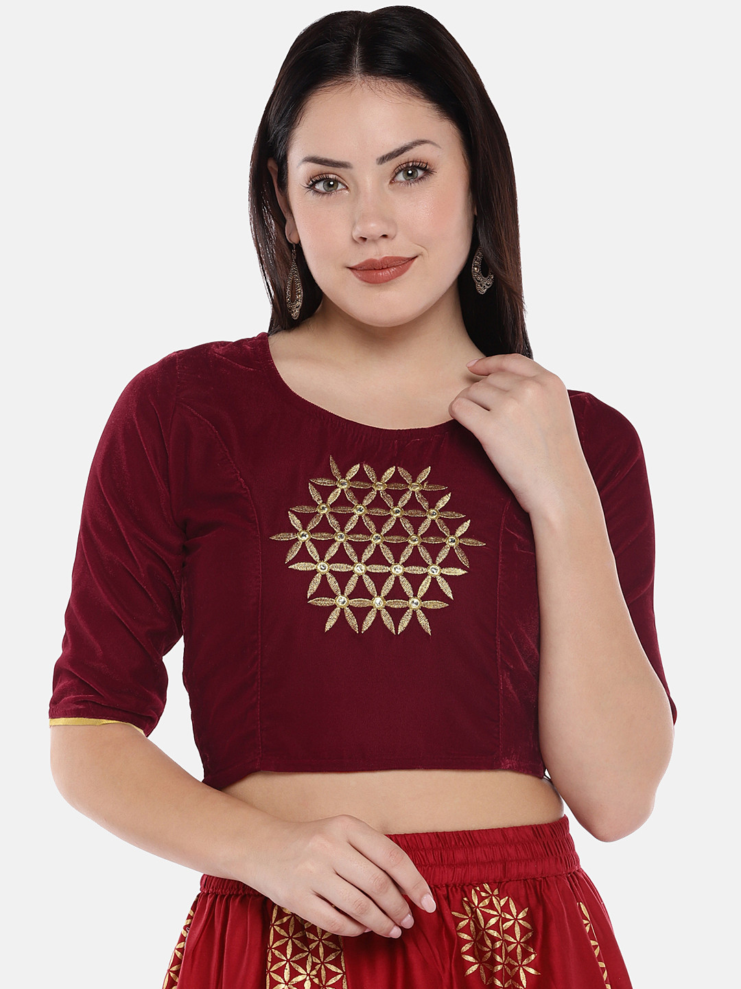 Buy Divina Women Maroon Embroidered Velvet Crop Top - Tops for Women ...