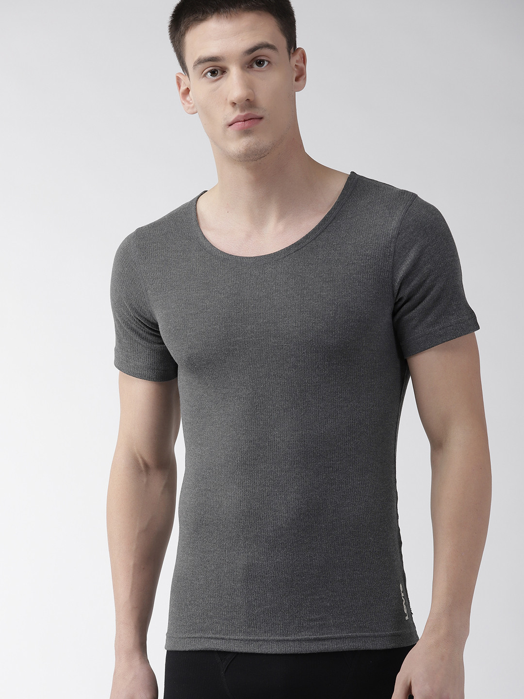 Buy Levi's Men's Round Neck Half Sleeve Thermal Regular Fit Top (Grey ...