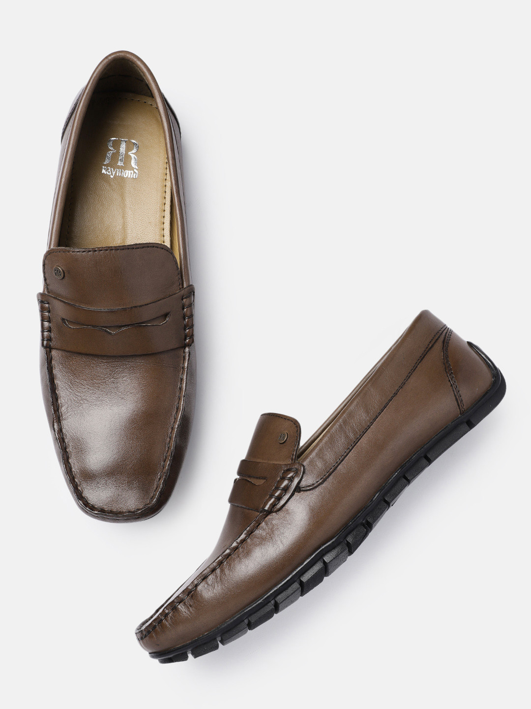 Buy Raymond Men Brown Solid Leather Loafers - Casual Shoes for Men ...