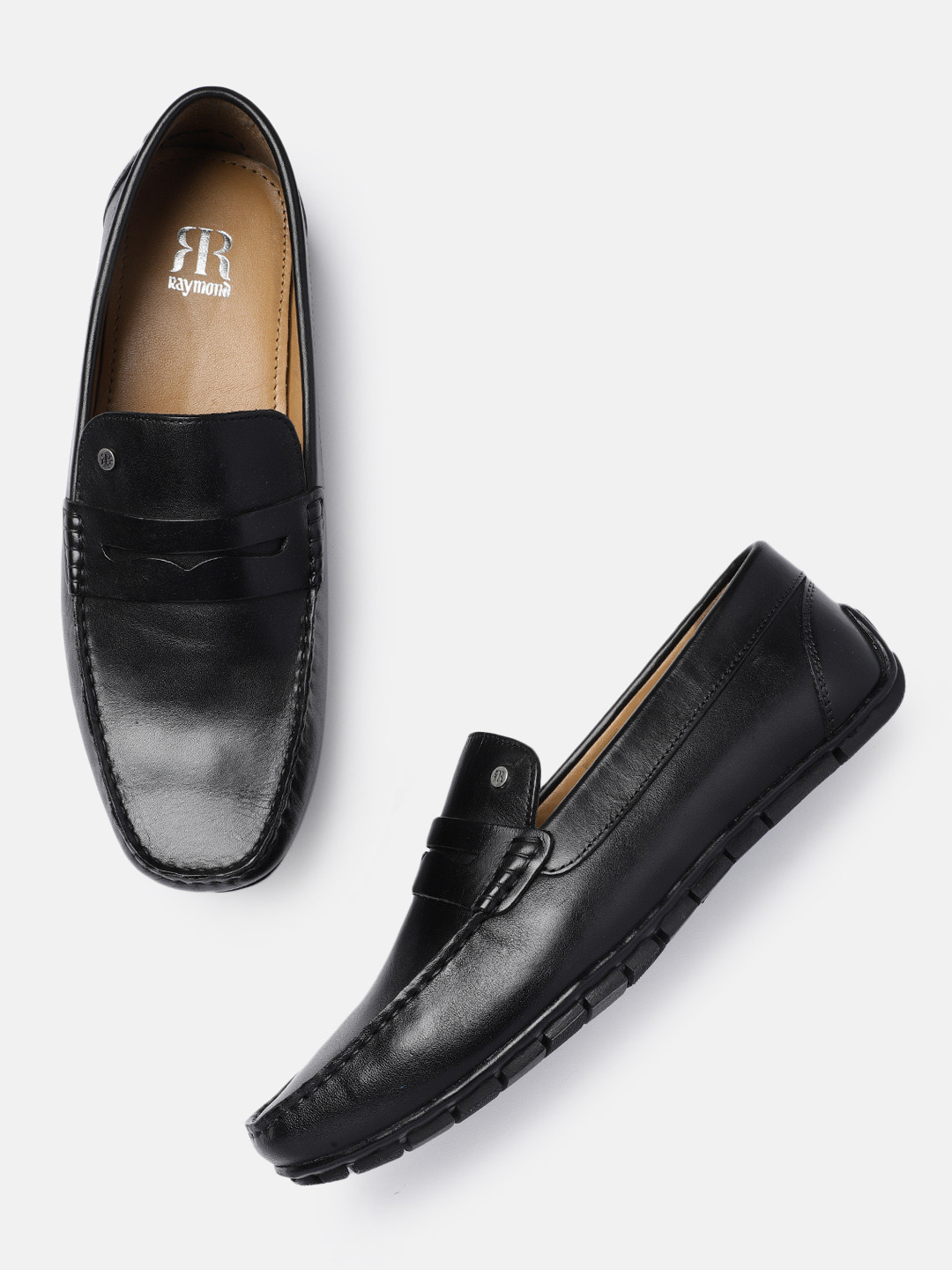 Buy Raymond Men Black Solid Leather Loafers - Casual Shoes for Men ...